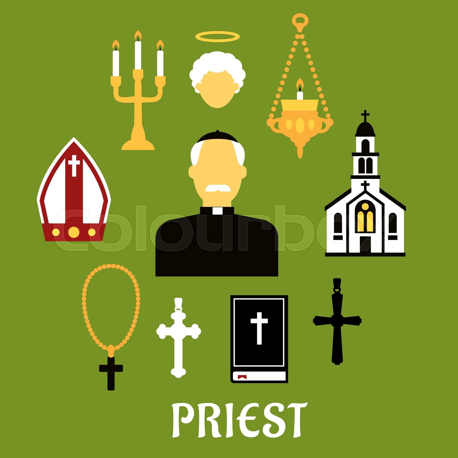 Priest with other religious icons, flat style | Stock vector | Colourbox
