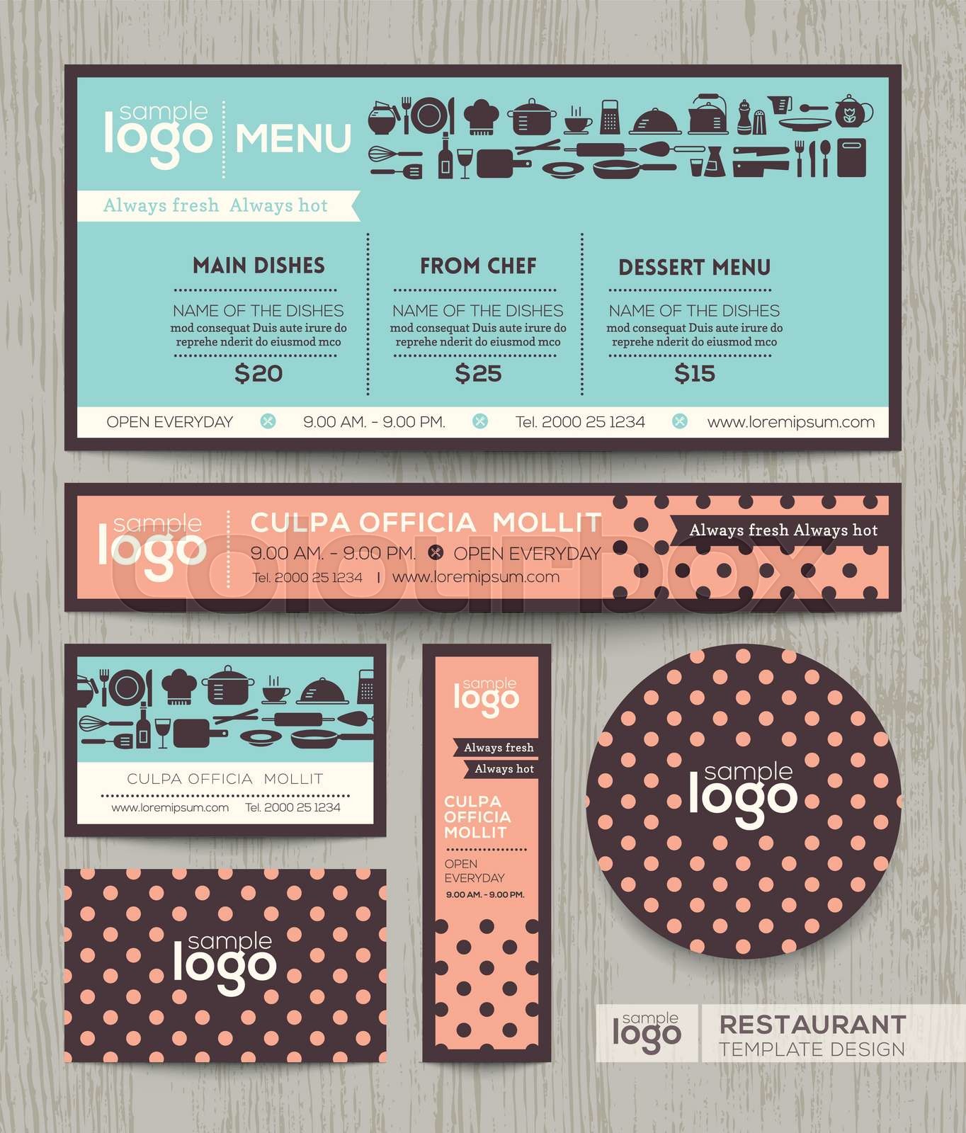 Restaurant cafe menu design template with pastel polka dot pattern ...