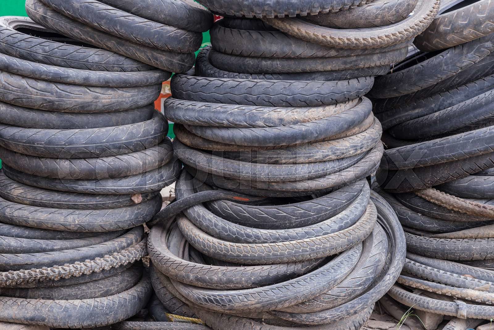 Pile of used mountain bike tires | Stock image | Colourbox