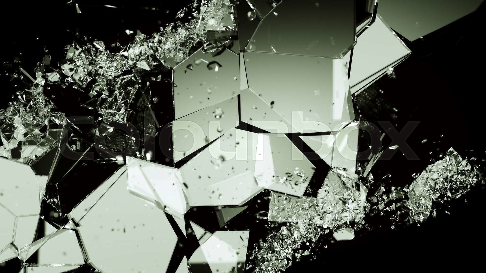 Pieces of smashed cracking glass on black | Stock image | Colourbox