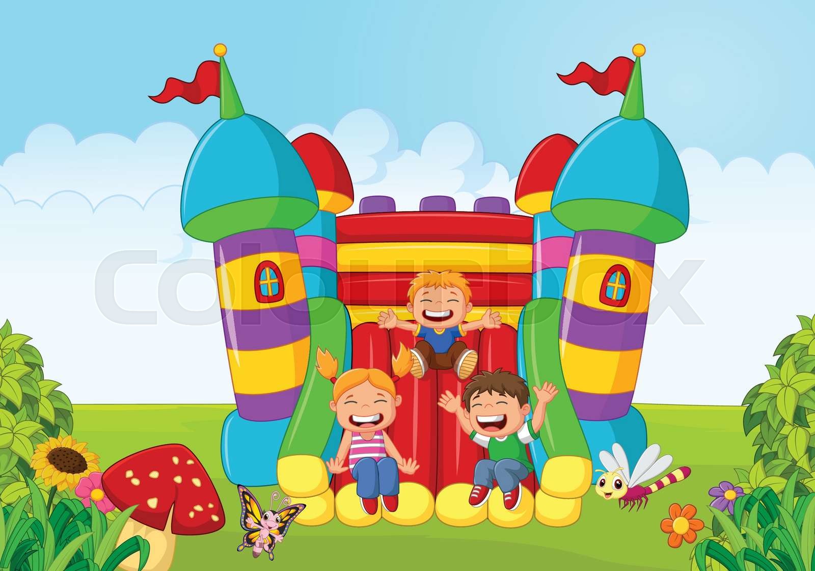 Cartoon little kid playing slide on the inflatable balloon | Stock ... Cartoon little kid playing slide on the inflatable balloon | Stock ...