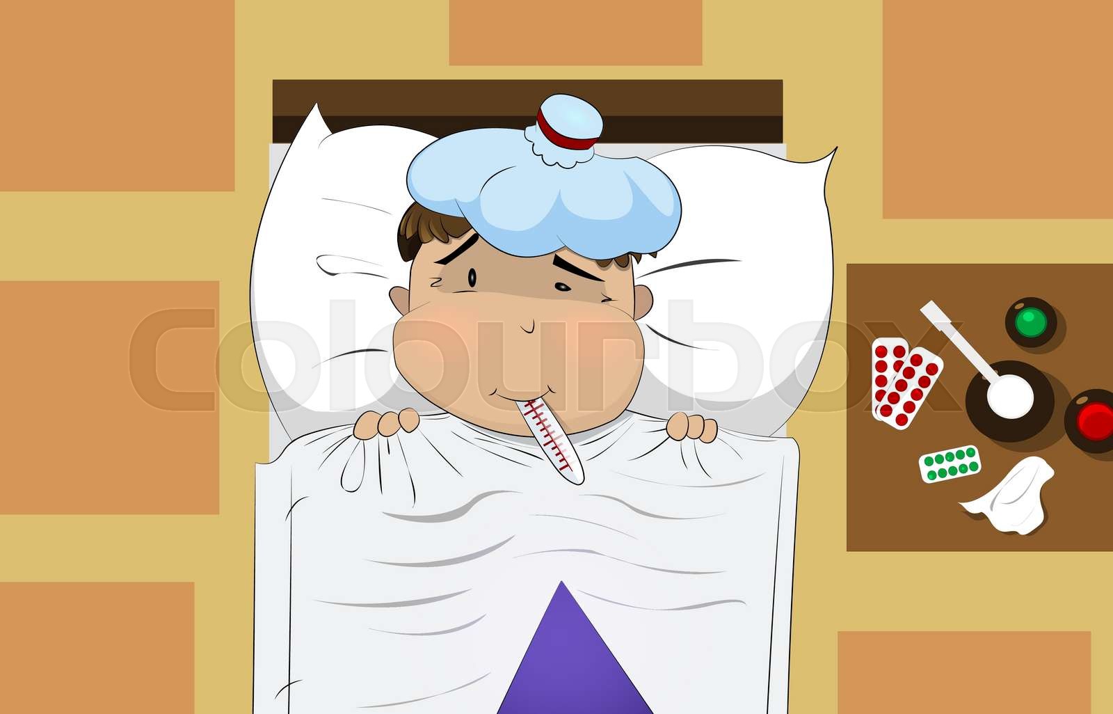illustration of sick boy cartoon | Stock vector | Colourbox