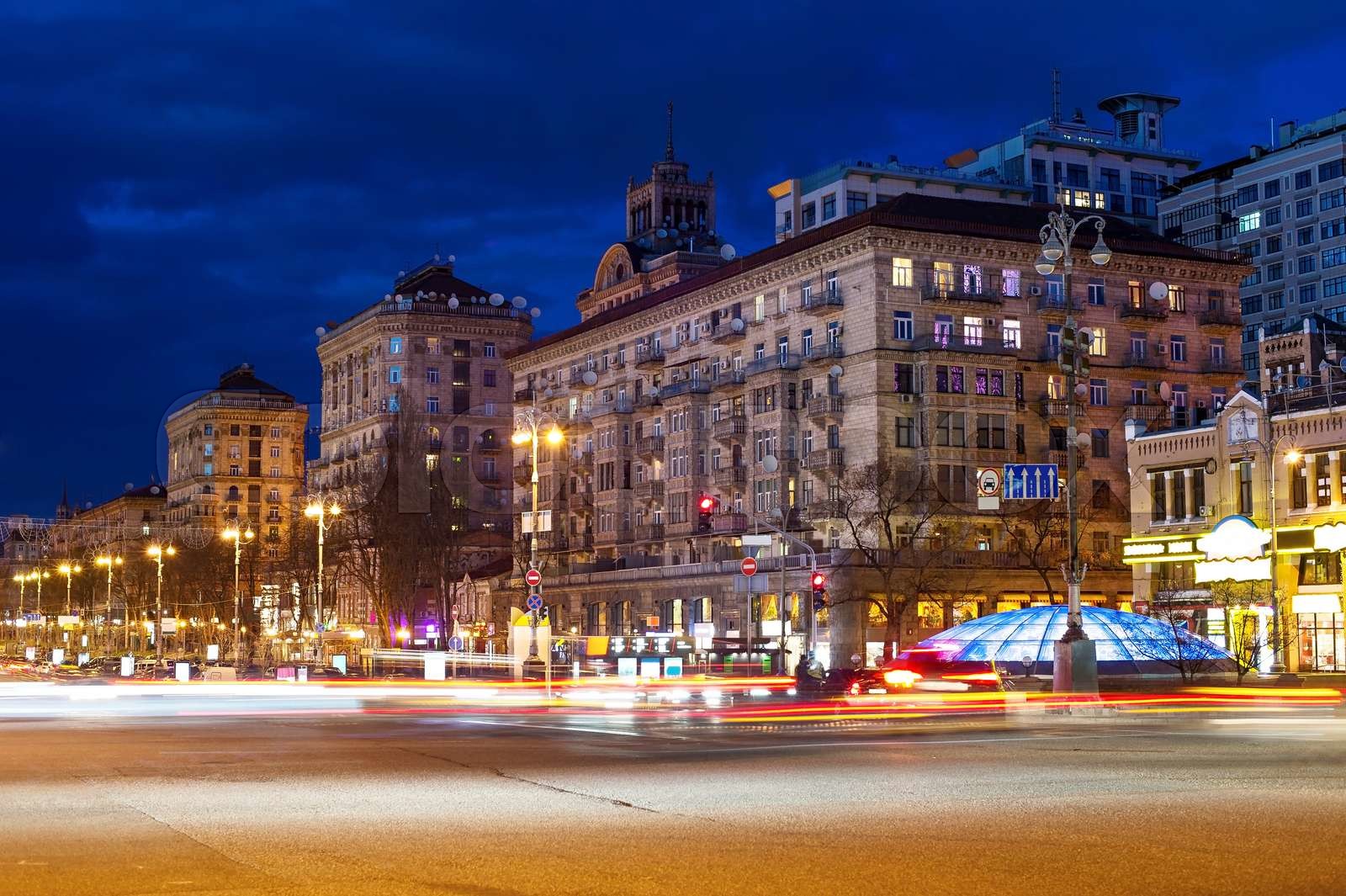 Kreschatik street at night, Kyiv | Stock image | Colourbox