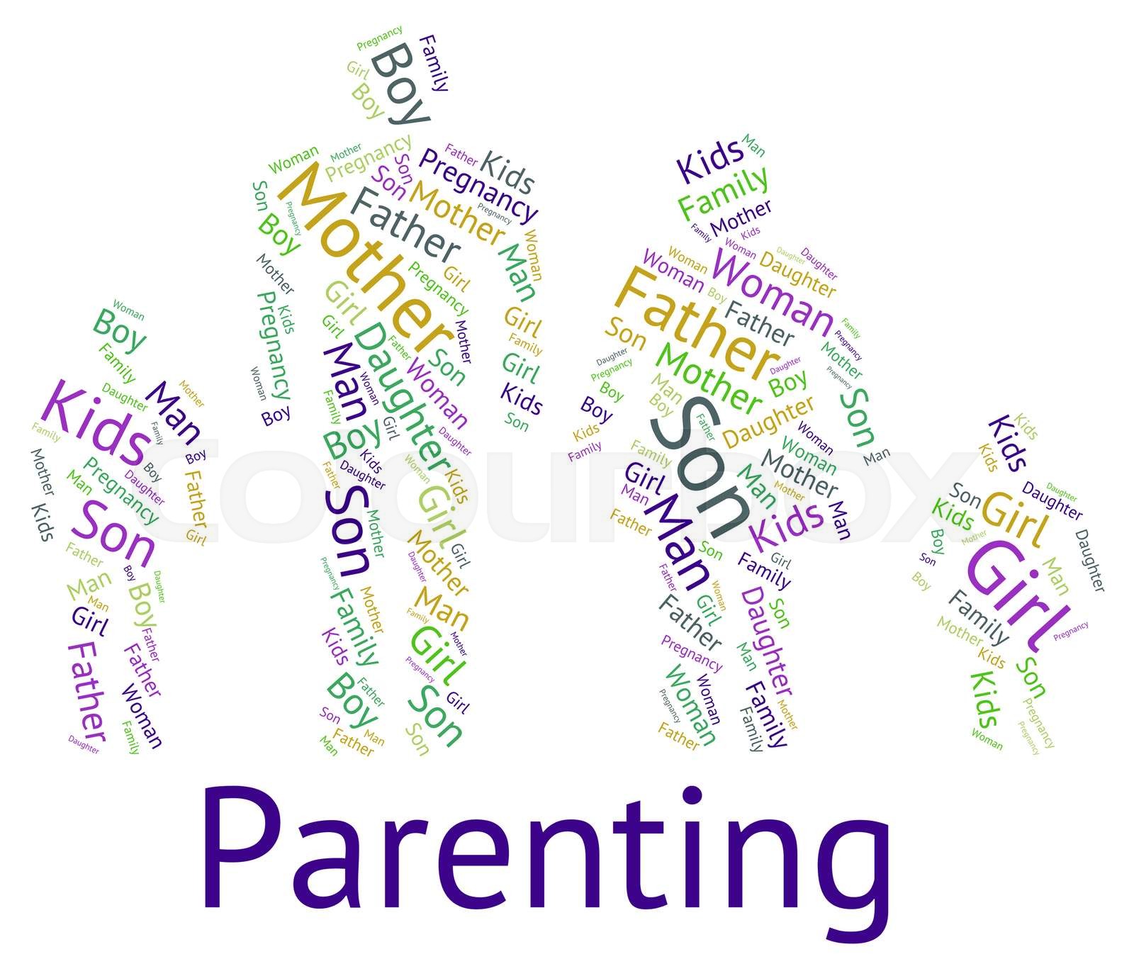Parenting Words Indicates Mother And Baby And Child | Stock image ...