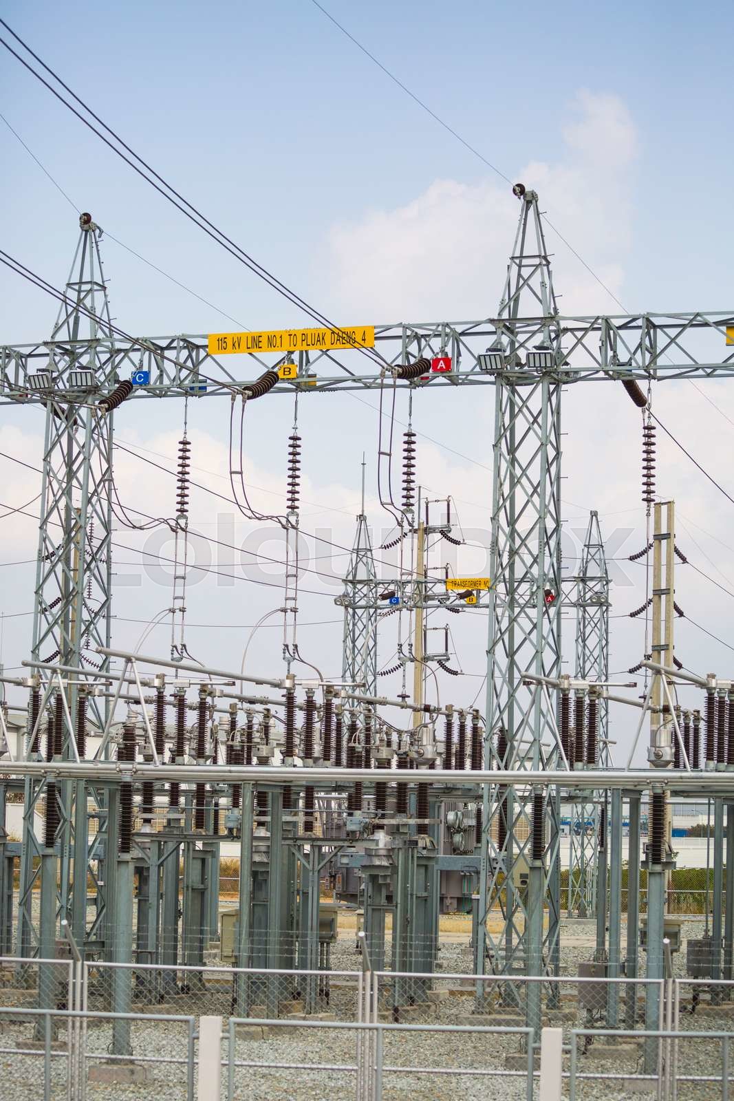 Steel structure of Power electrical substation yard | Stock image ...