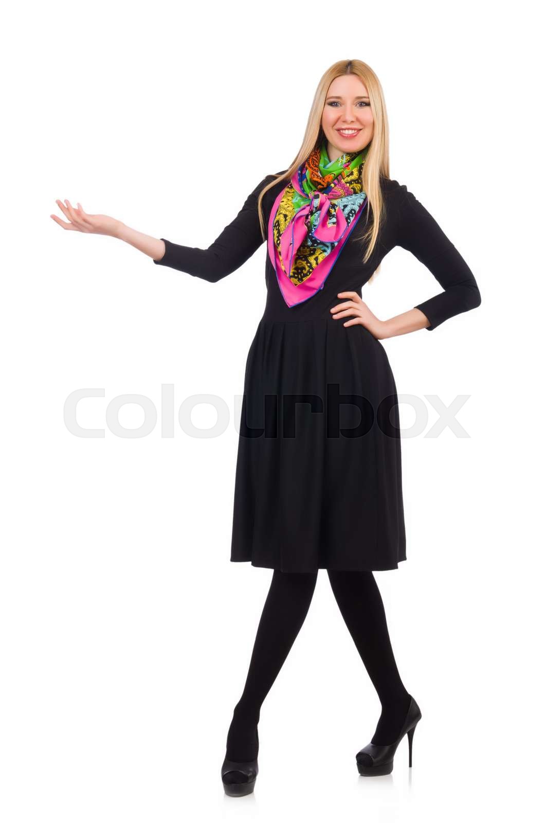 Woman in long black dress isolated on white | Stock image | Colourbox