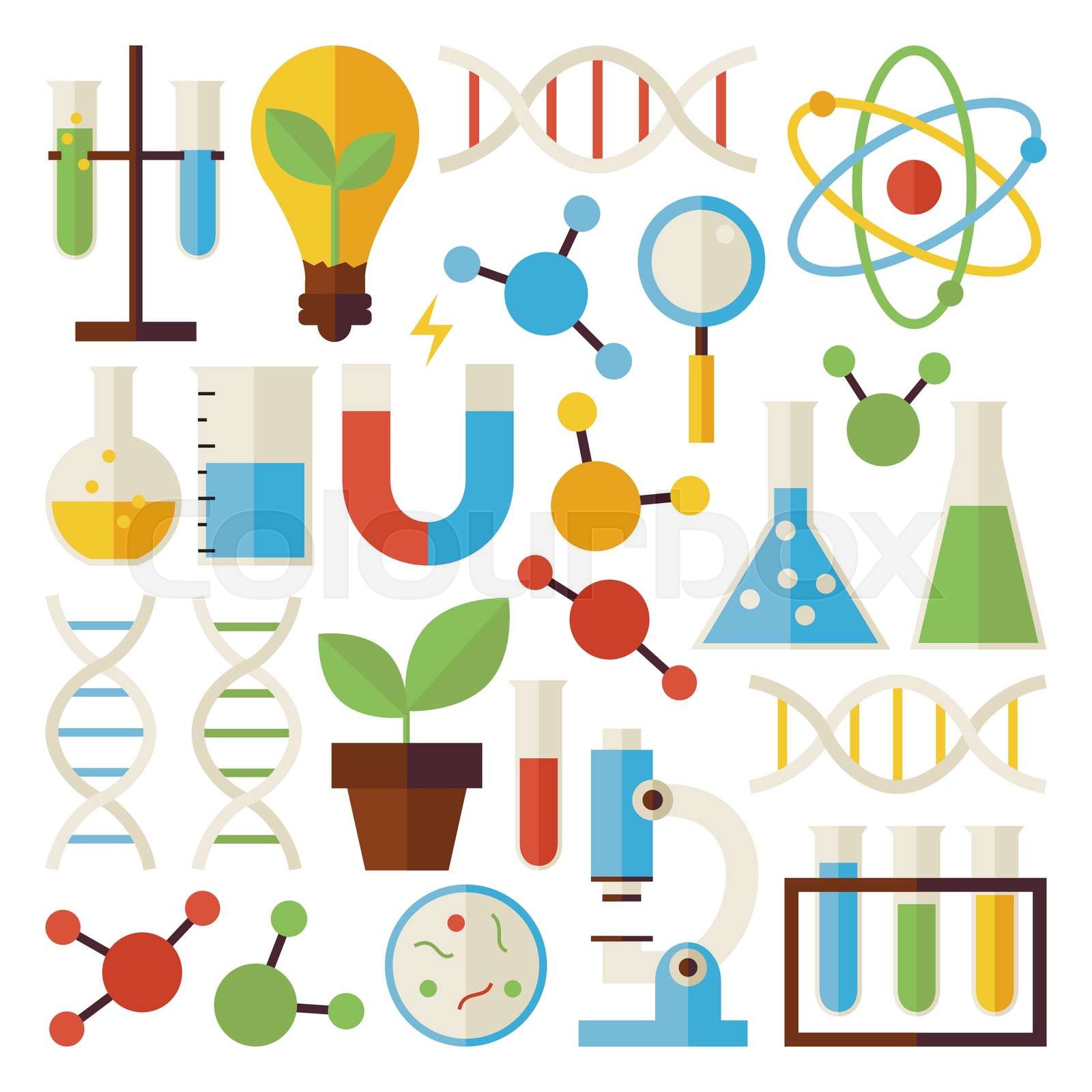 Flat Science and Research Objects Set isolated over White | Stock ...