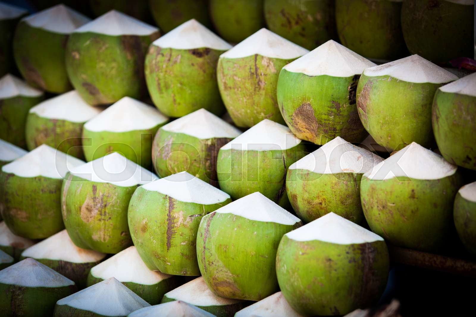 Fresh coconuts in the market. Tropical fruit fresh coconut | Stock ...
