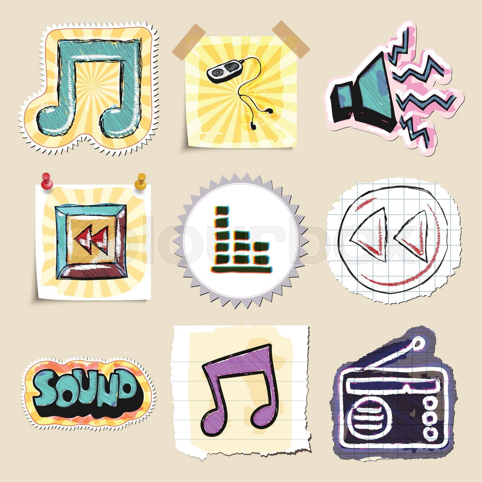 Hand drawn music emblems set. Isolated | Stock vector | Colourbox