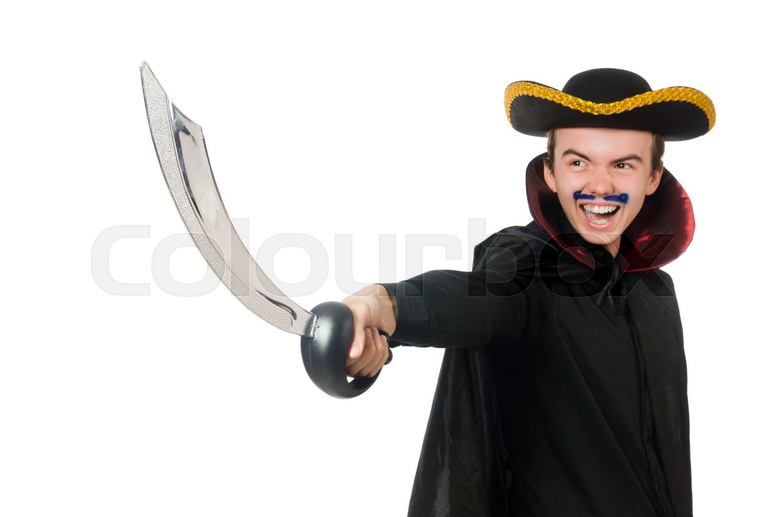 Young pirate holding sword isolated on white | Stock image | Colourbox