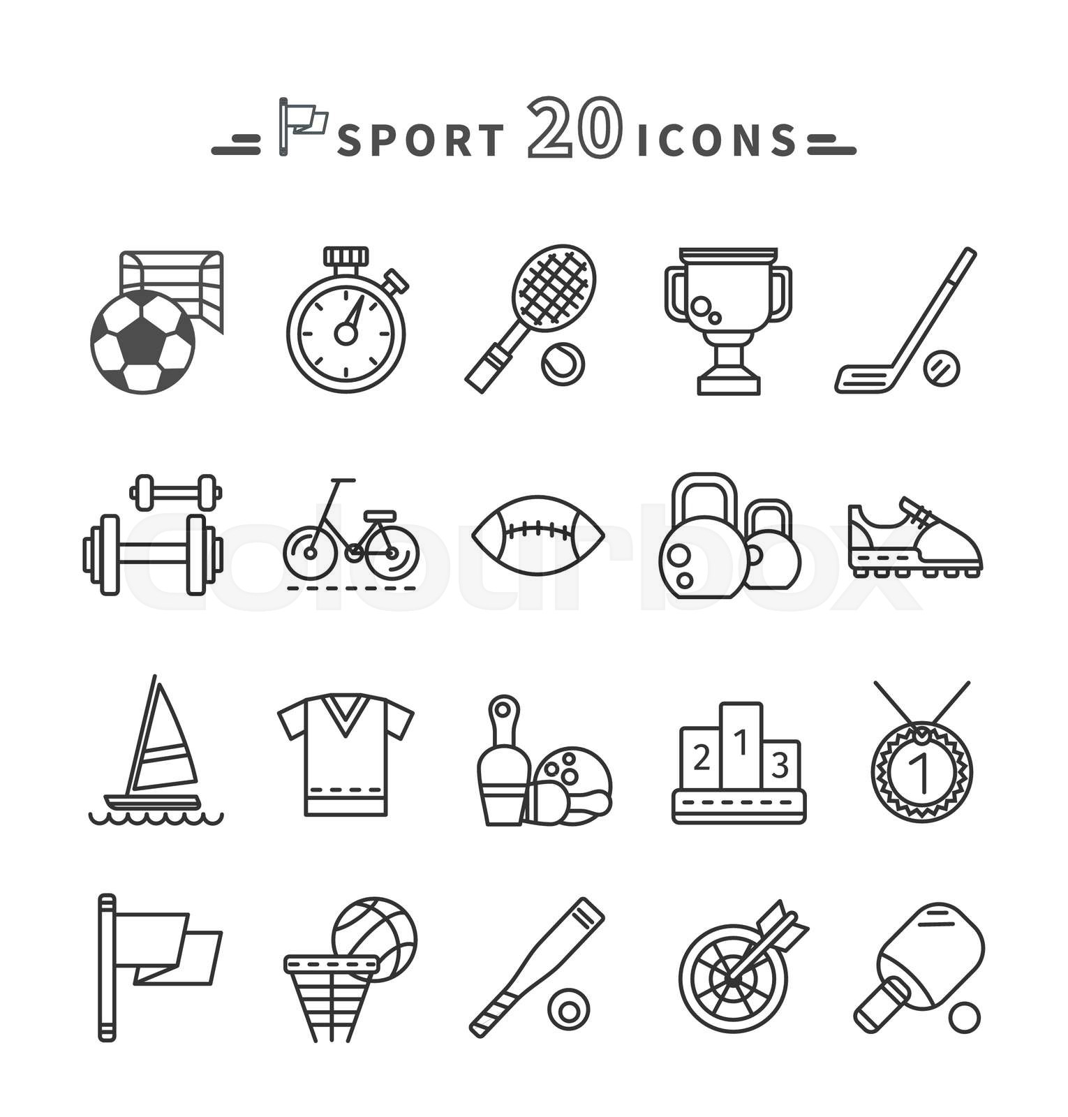 Set of Black Icons Sport Equipment on White | Stock vector | Colourbox