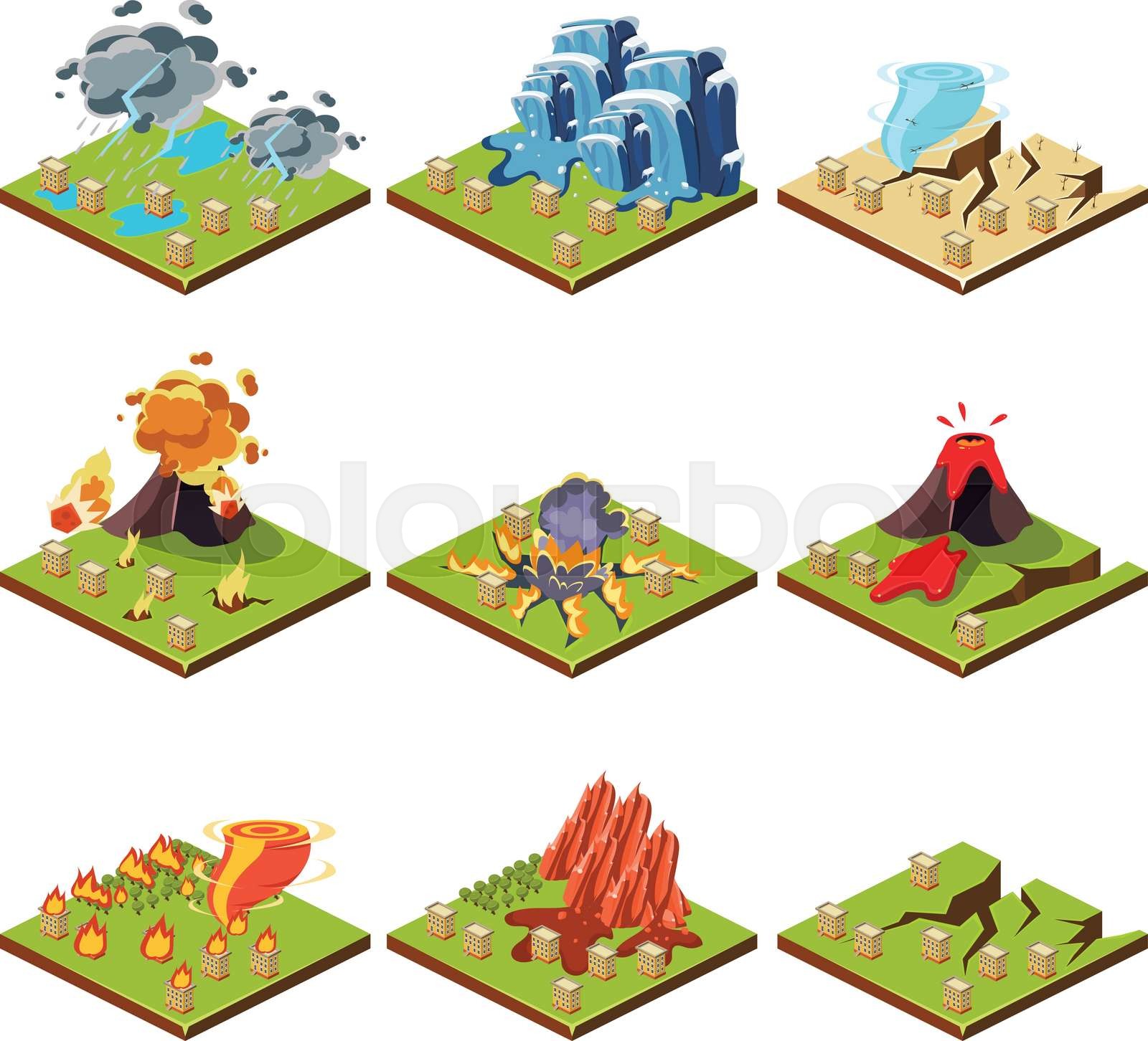 Isometric Representation of Natural Disaster | Stock vector | Colourbox
