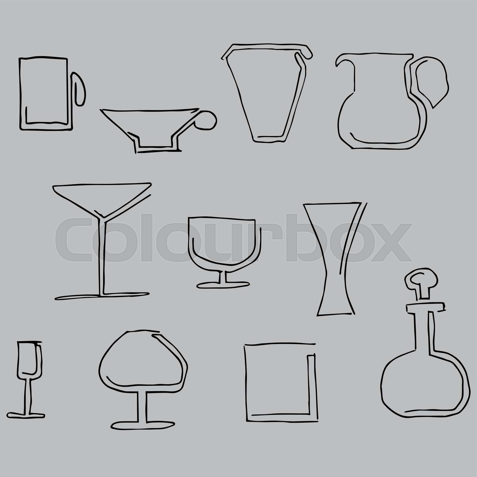 Hand Drawn Set, Collection of Drinking Glasses, Celebration Goblets ...