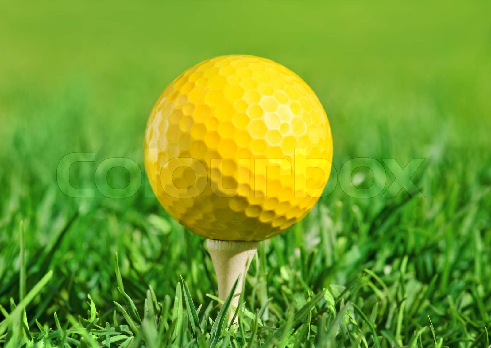 yellow golf ball on a tee over green grass outdoors | Stock image ...