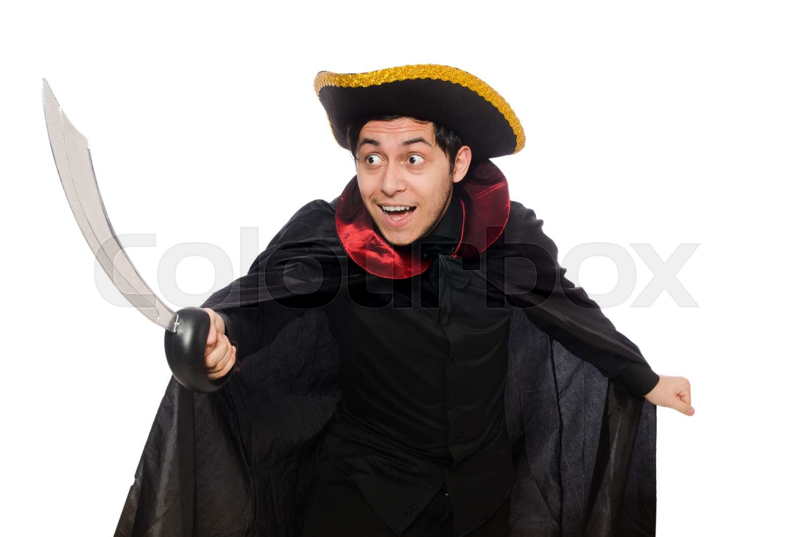 Young pirate holding sword isolated on white | Stock image | Colourbox