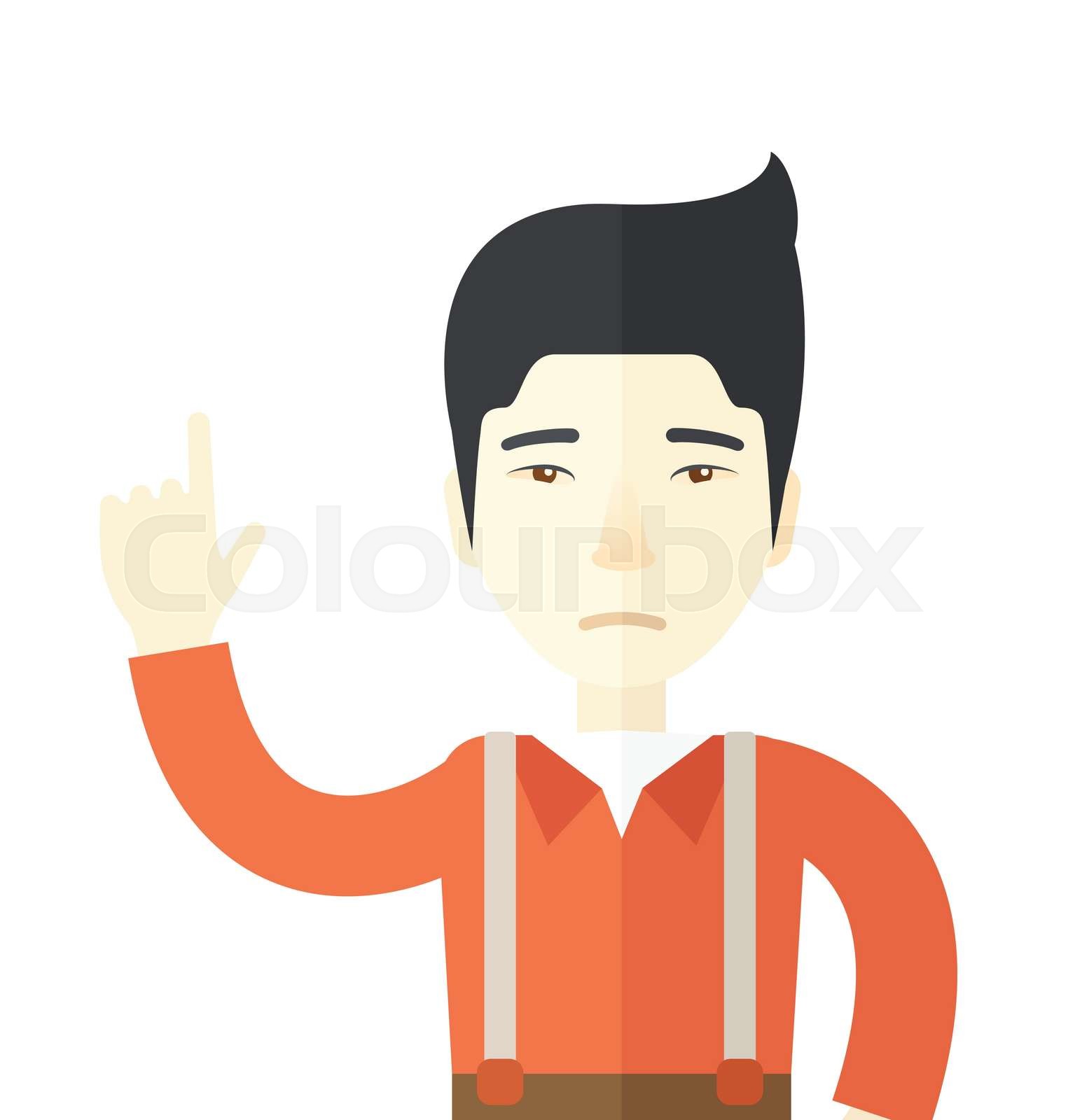 Asian guy raising his one arm. | Stock vector | Colourbox
