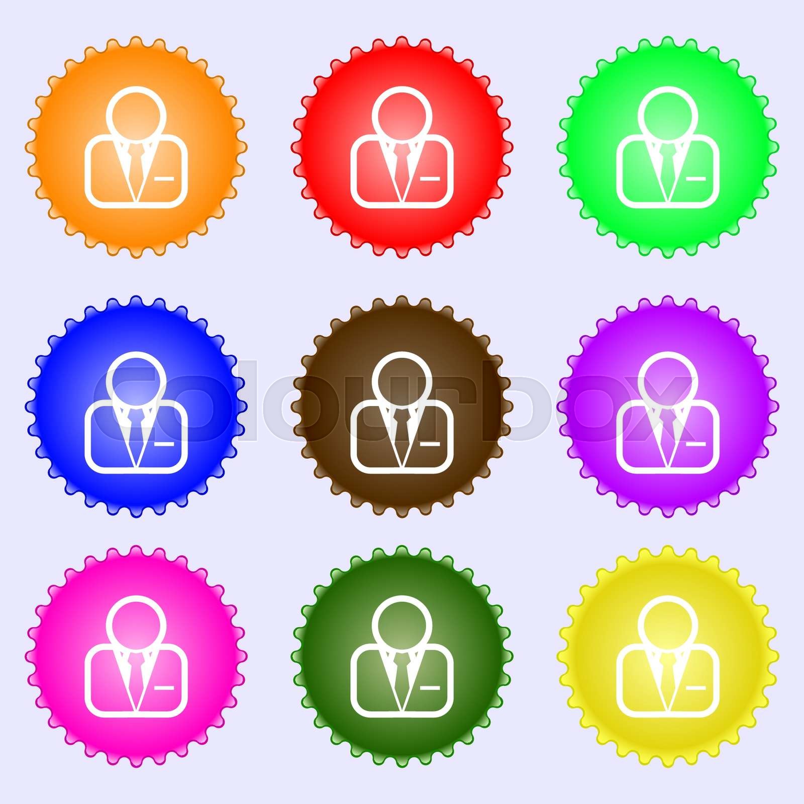 Avatar icon sign. A set of nine different colored labels. Vector ...