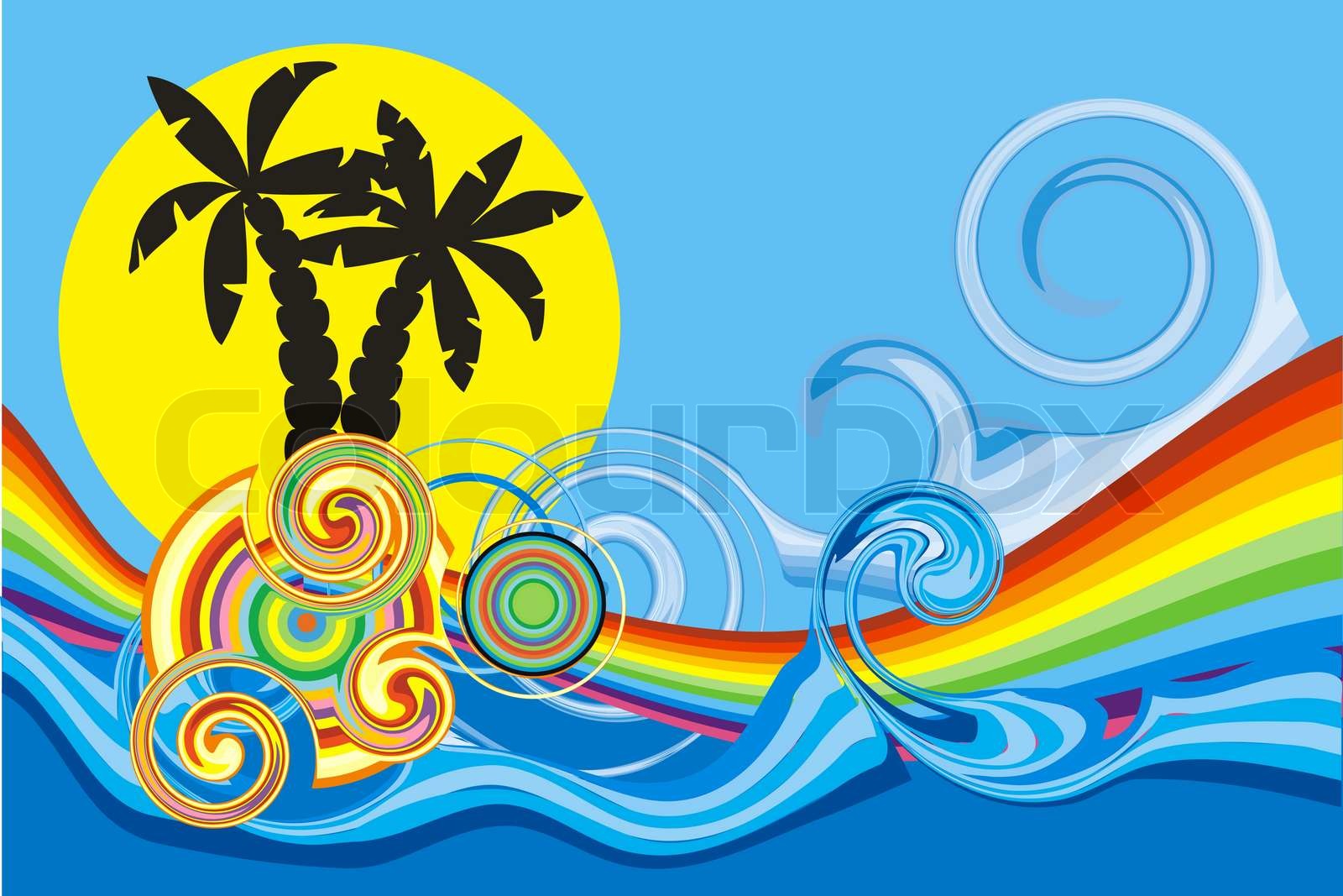 Swirling wave design with palm trees | Stock vector | Colourbox