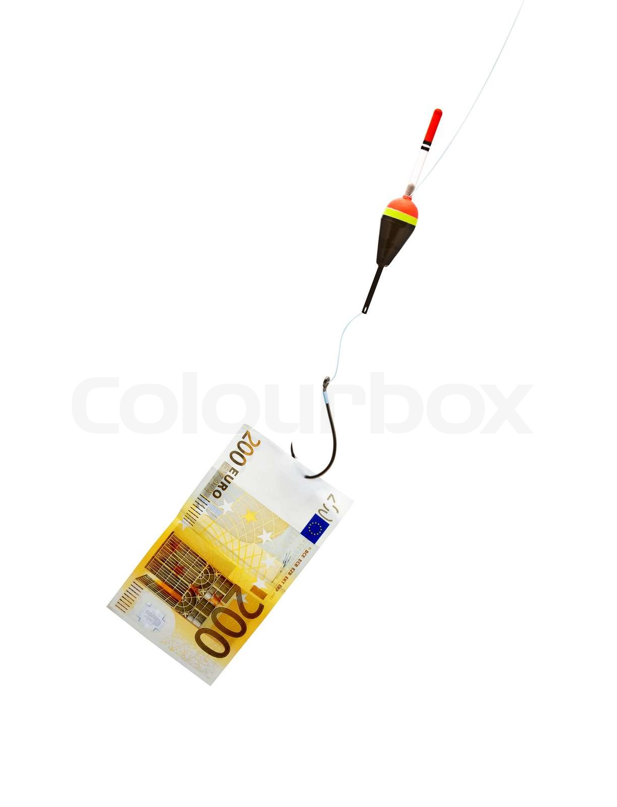 Penge, Bobber og fiskekrog isoleret på hvid baggrund | Stock foto ...