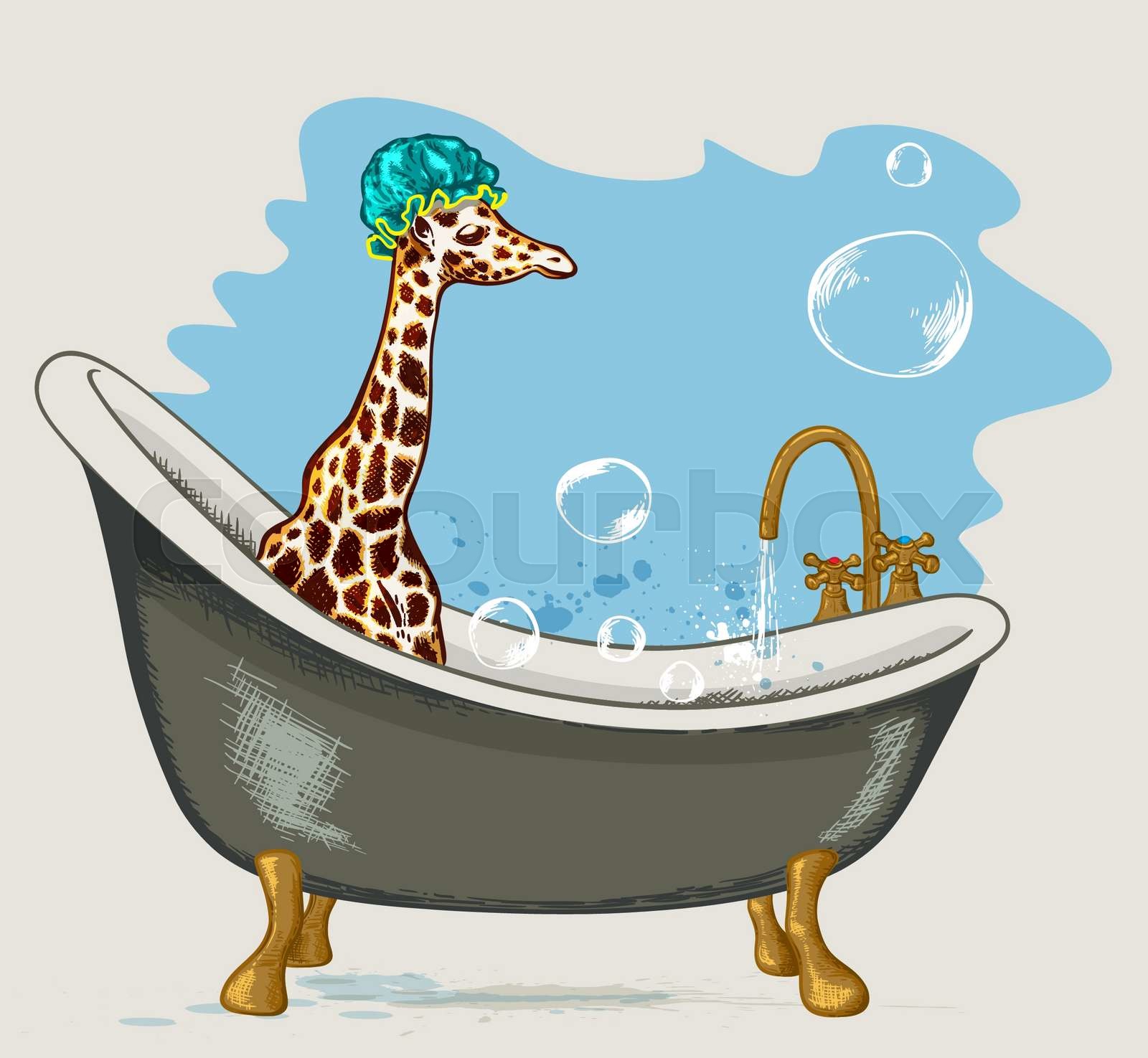 Giraffe sitting in the bathroom | Stock vector | Colourbox