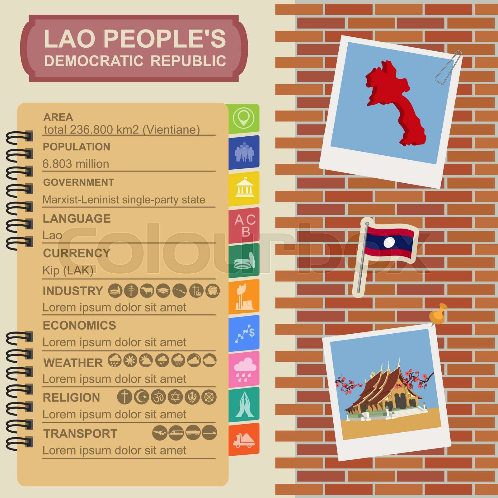 Laos infographics, statistical data, sights. | Stock vector | Colourbox