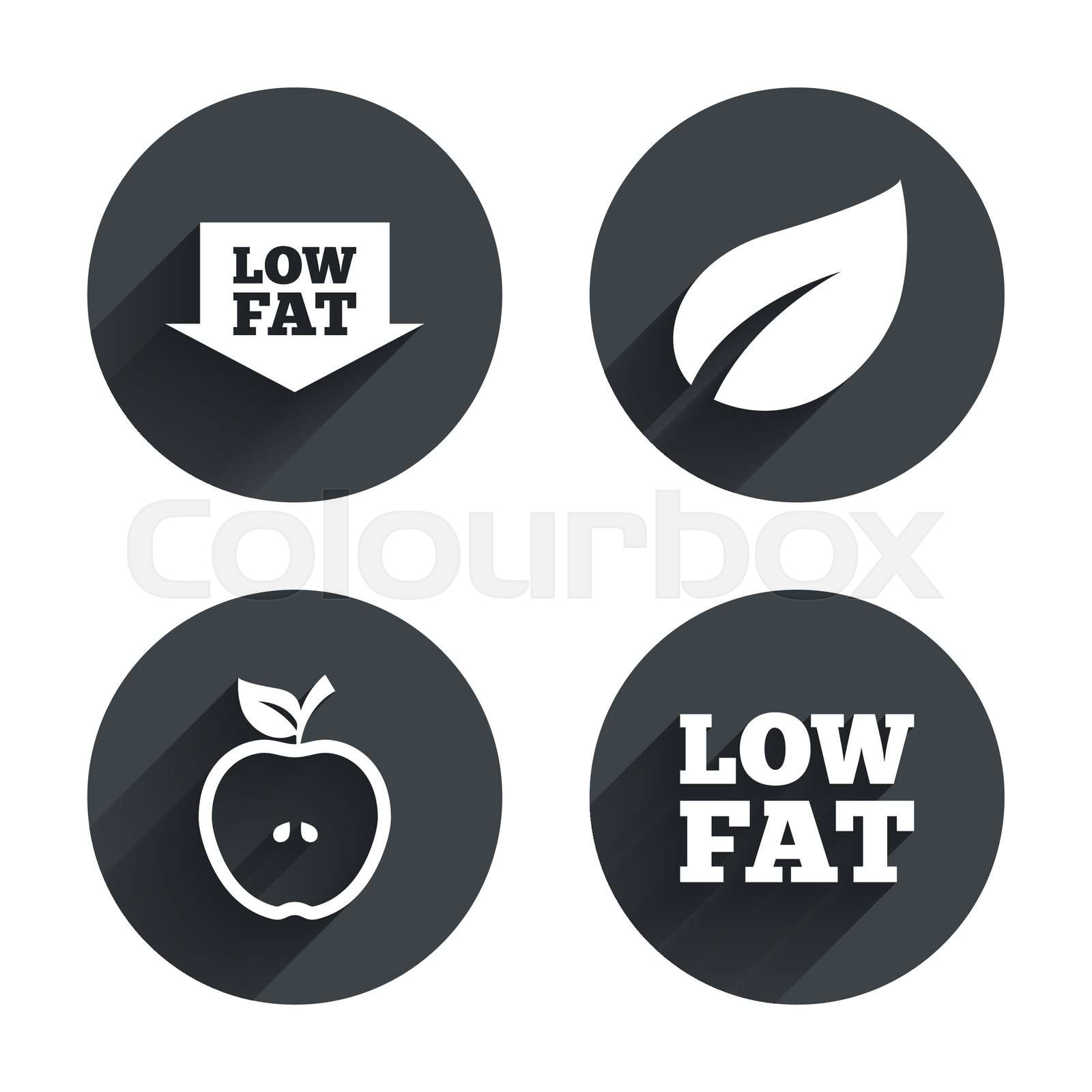 Low fat icons. Diets and vegetarian food signs. | Stock vector | Colourbox