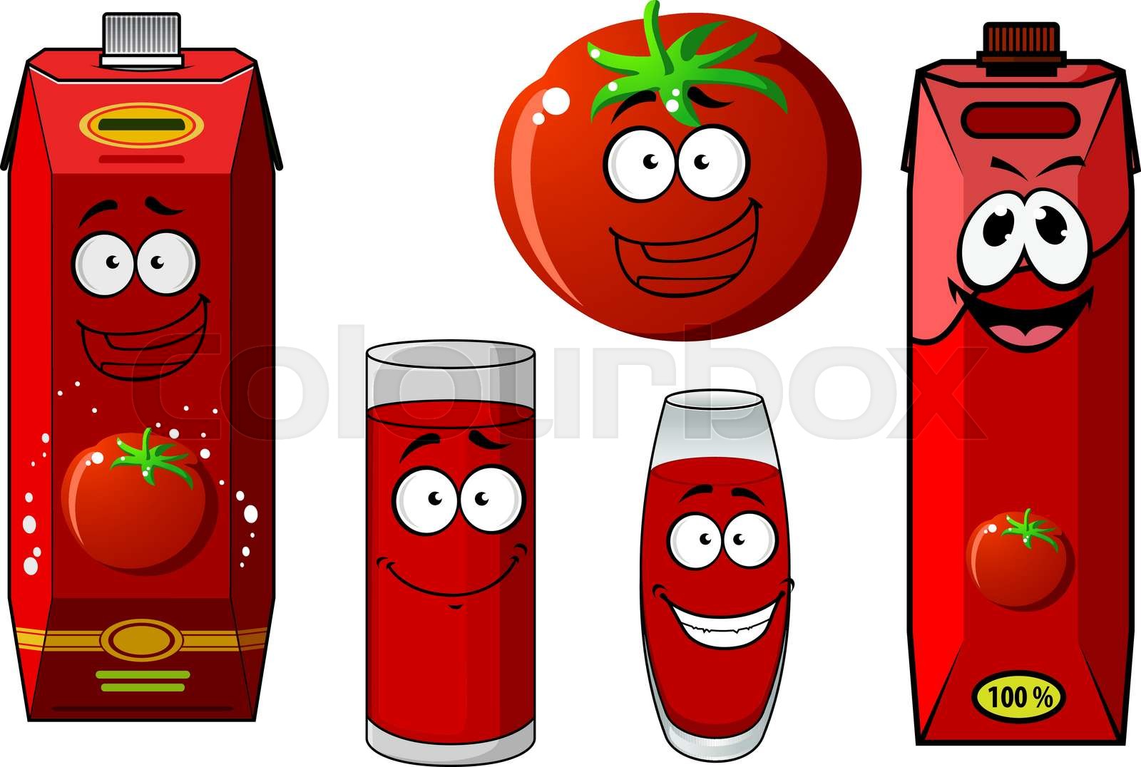 Cartoon tomato vegetable and juice packs | Stock vector | Colourbox