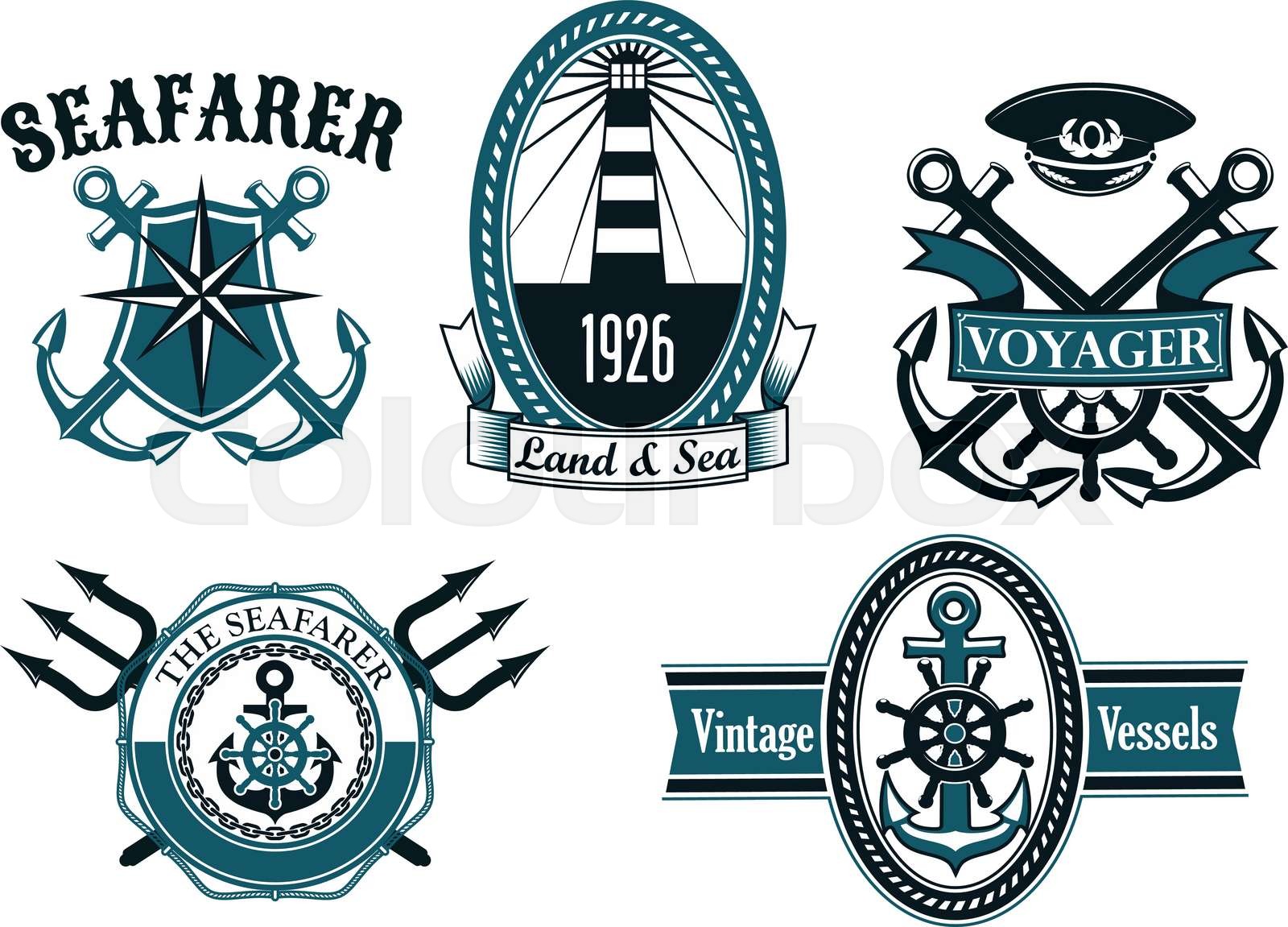 Nautical seafarer, voyager and anchors symbols | Stock vector | Colourbox