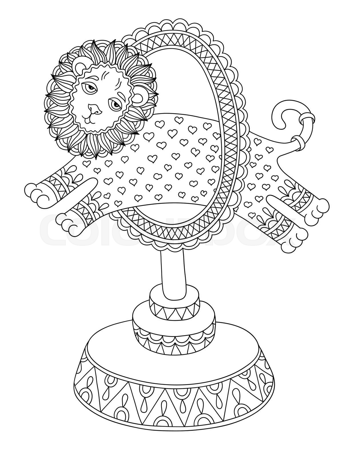 line art illustration of circus theme - a lion jumps through | Stock ...