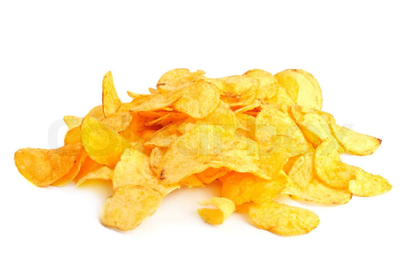 Golden fresh chips, isolated on white | Stock image | Colourbox