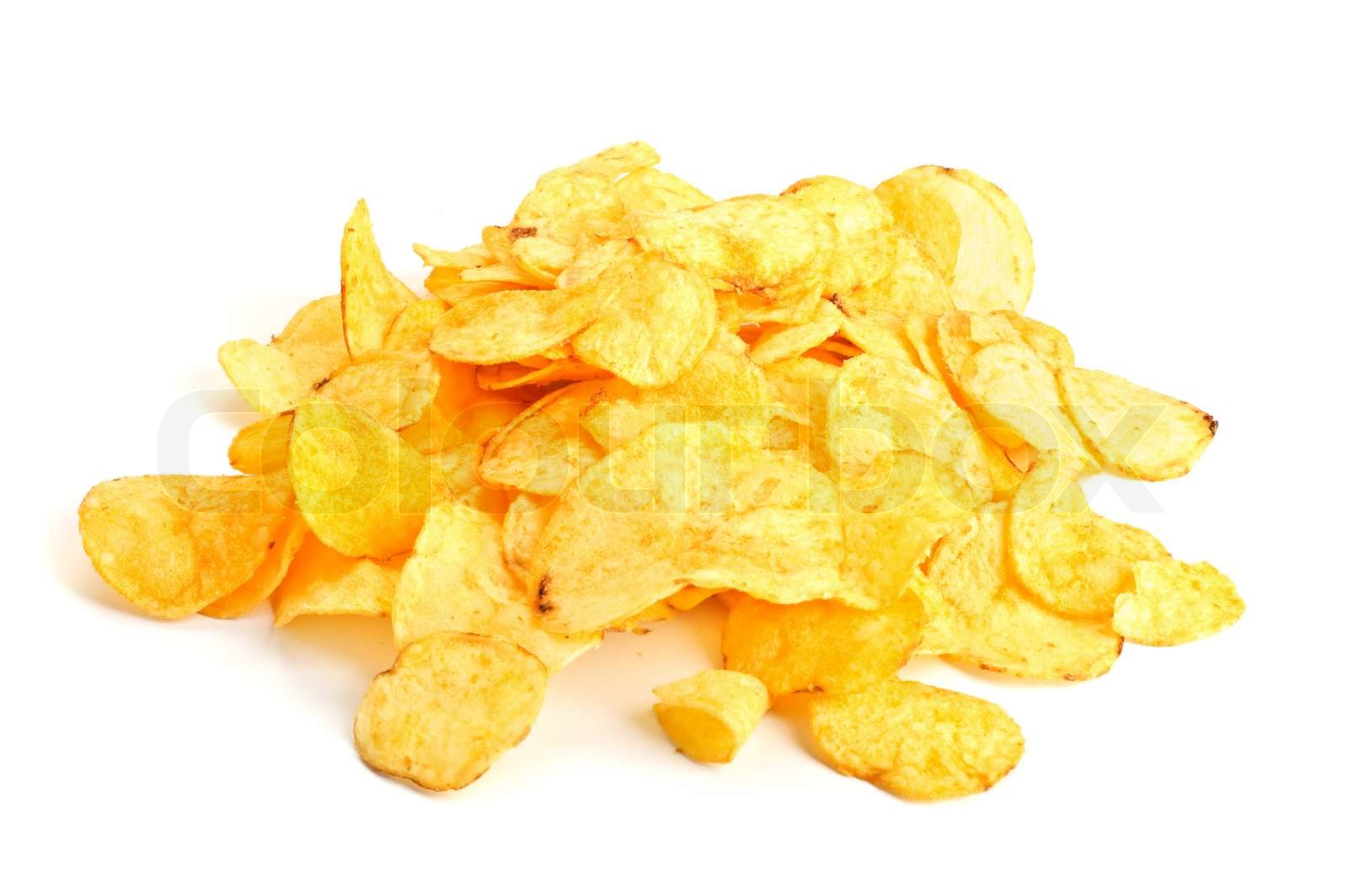 Golden fresh chips, isolated on white | Stock image | Colourbox