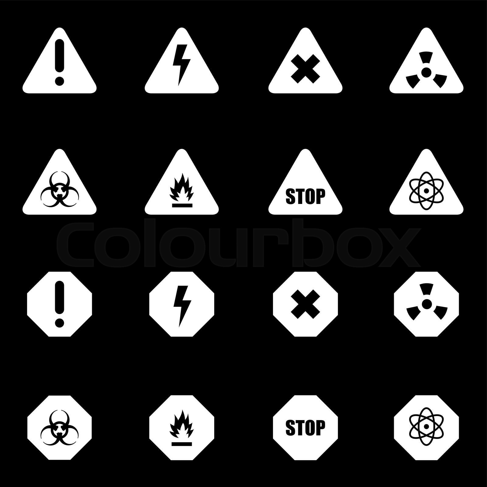 Vector white danger icon set | Stock vector | Colourbox
