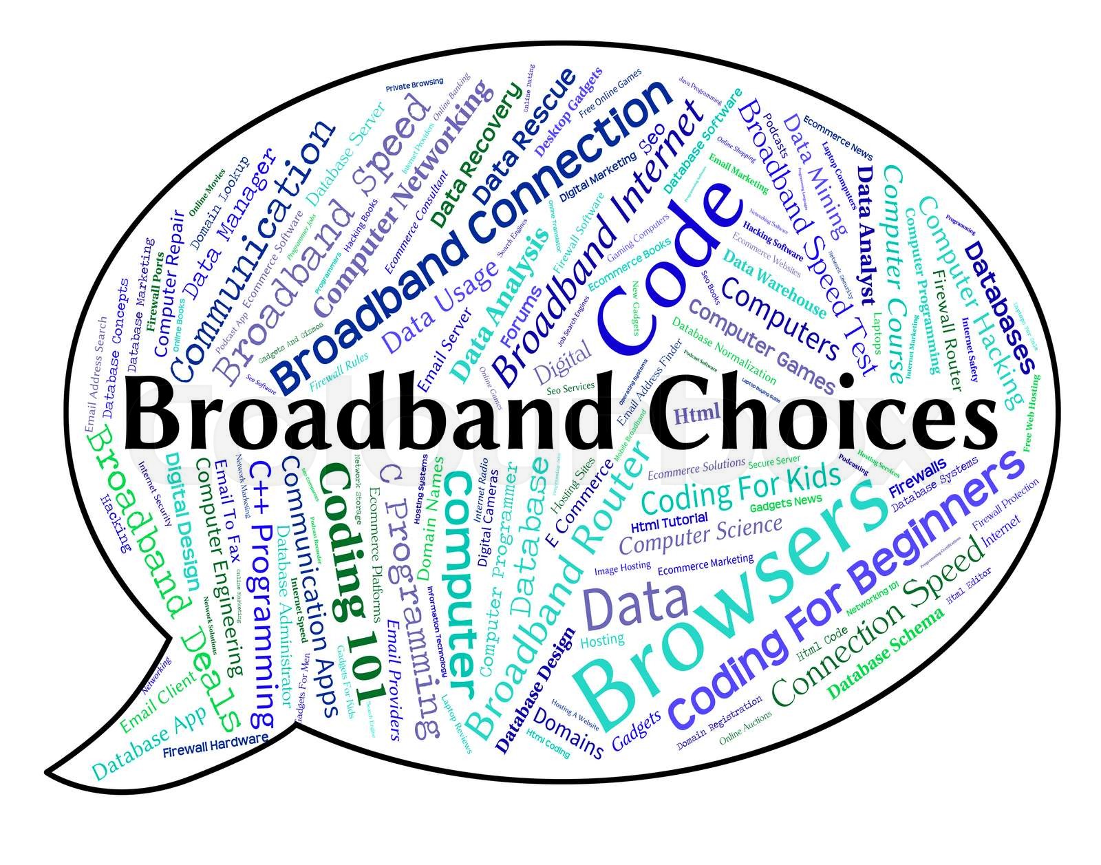 Broadband Choices Shows World Wide Web And Alternative | Stock image ...