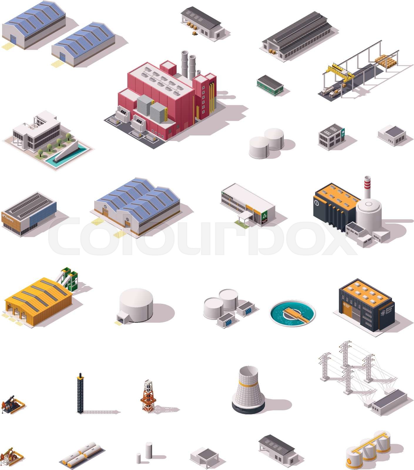 Vector isometric factory buildings set | Stock vector | Colourbox