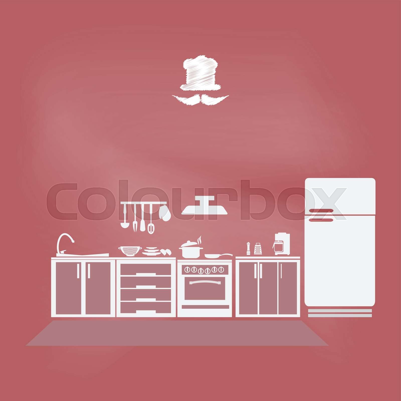 Kitchen interior concept, kitchen symbol vector illustration | Stock ...