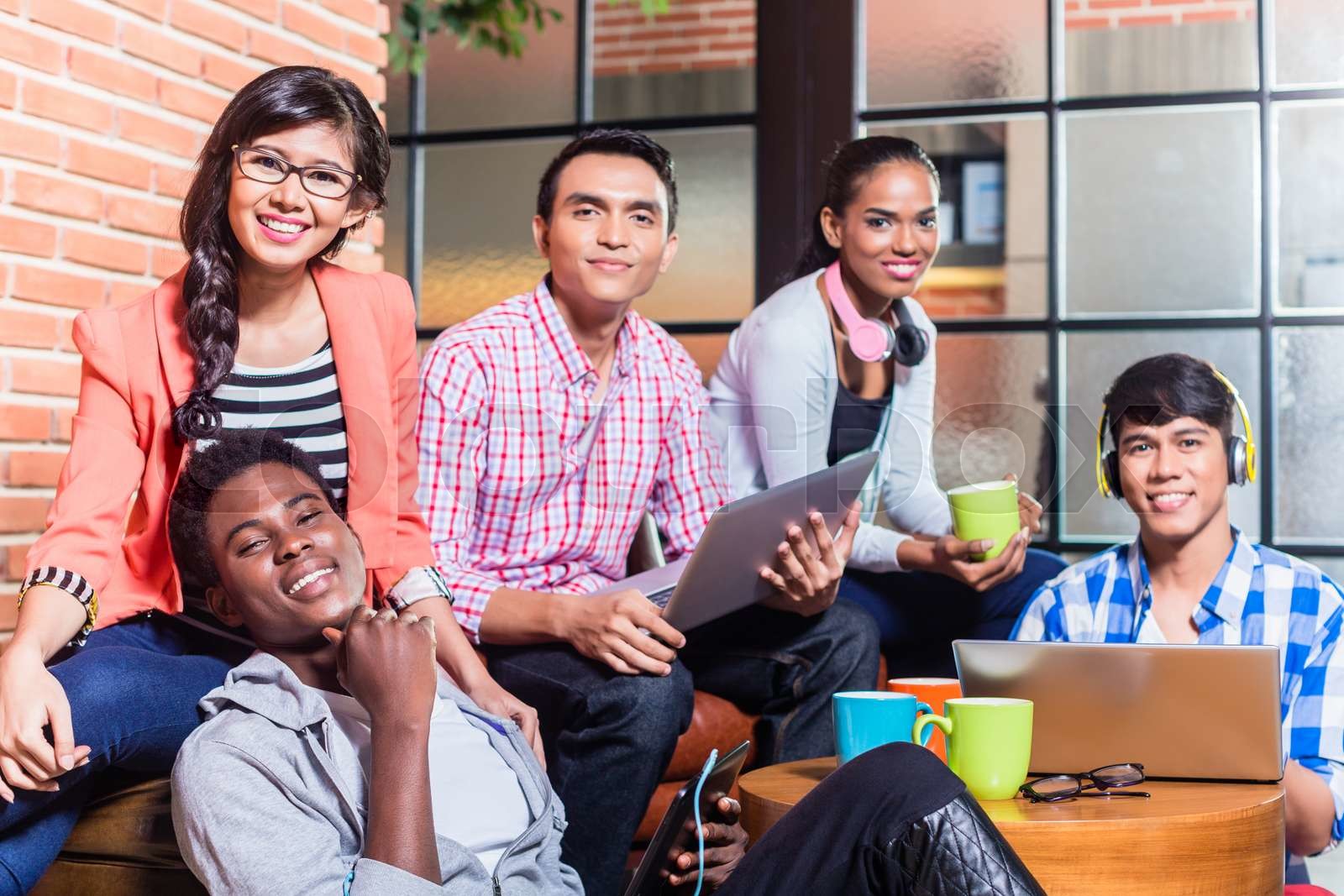 Group of diversity college students learning on campus | Stock image ...