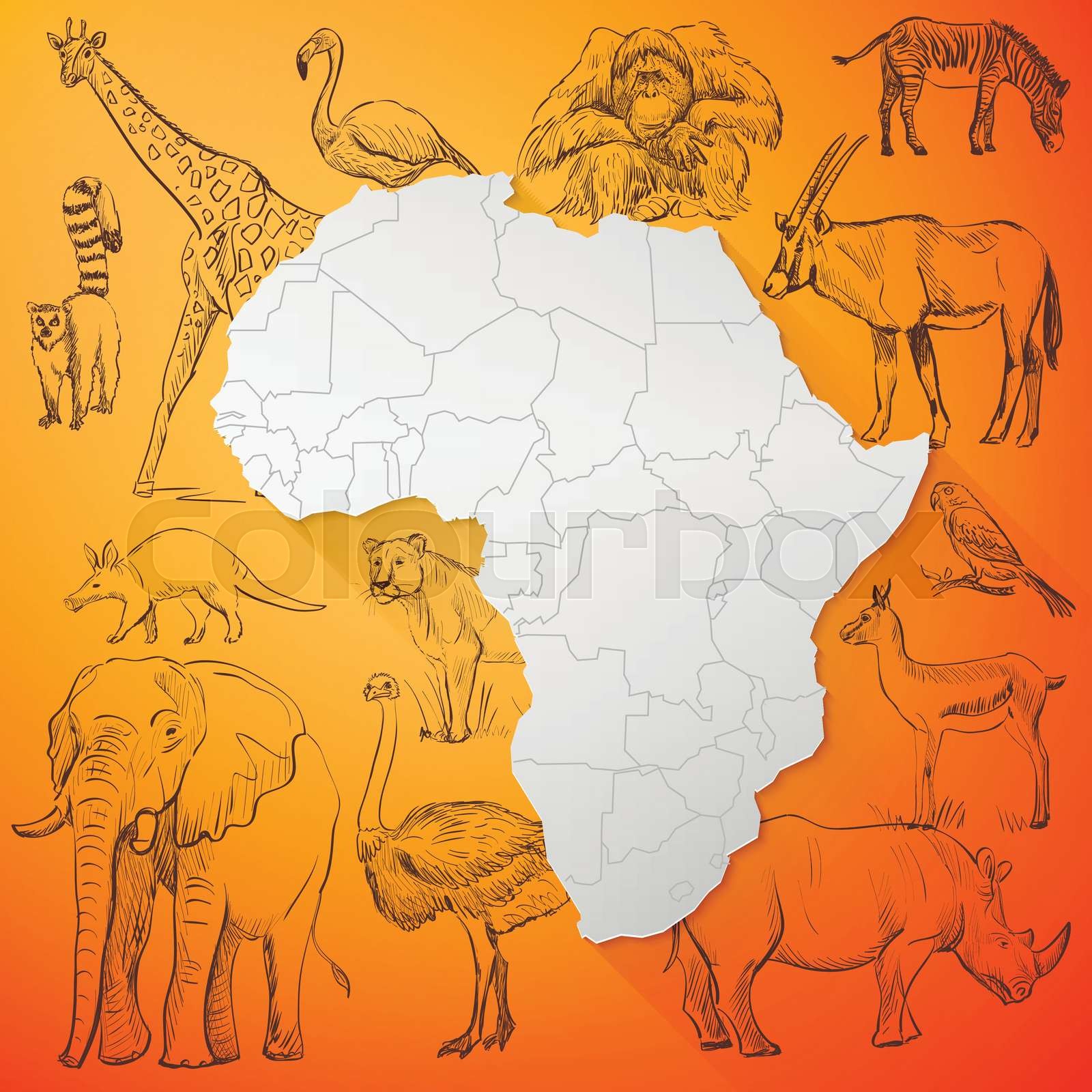 Africa Map and Hand drawn animal | Stock vector | Colourbox