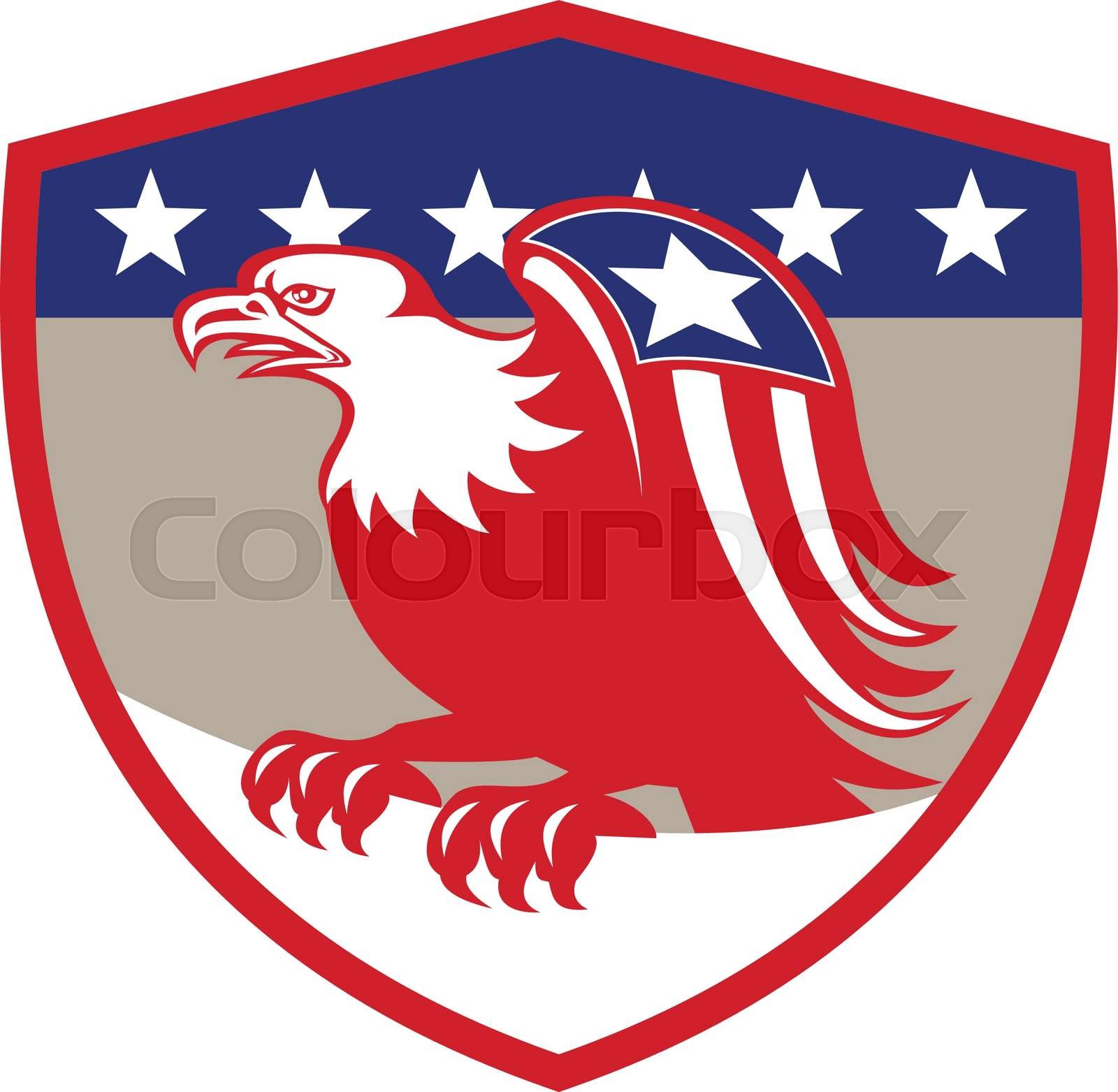 American Eagle Flag Wings Perching Crest Retro | Stock vector | Colourbox