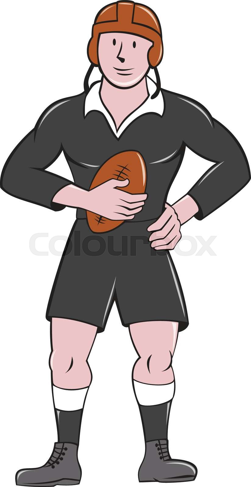 Vintage Rugby Player Holding Ball Standing Cartoon | Stock vector ...