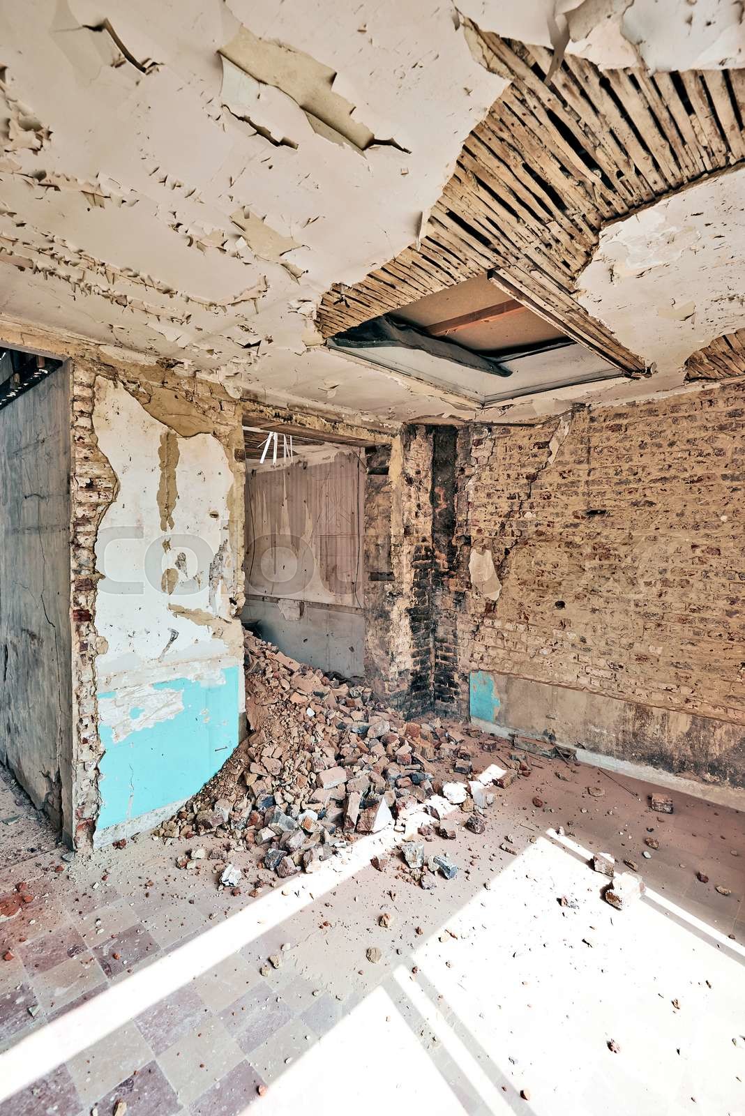 Large abandoned room under demolition | Stock image | Colourbox