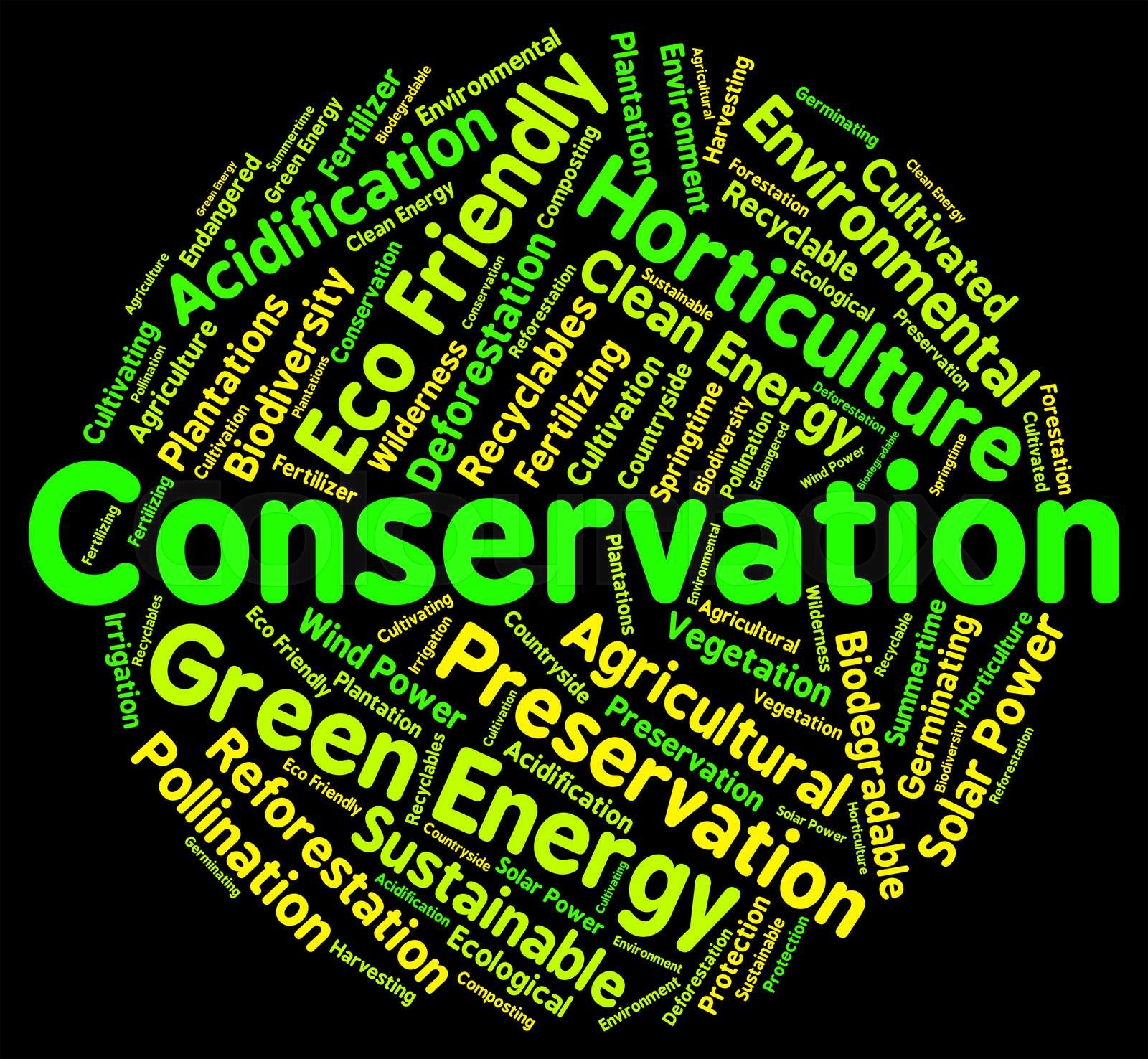 Conservation Word Shows Earth Friendly And Conserving | Stock image ...