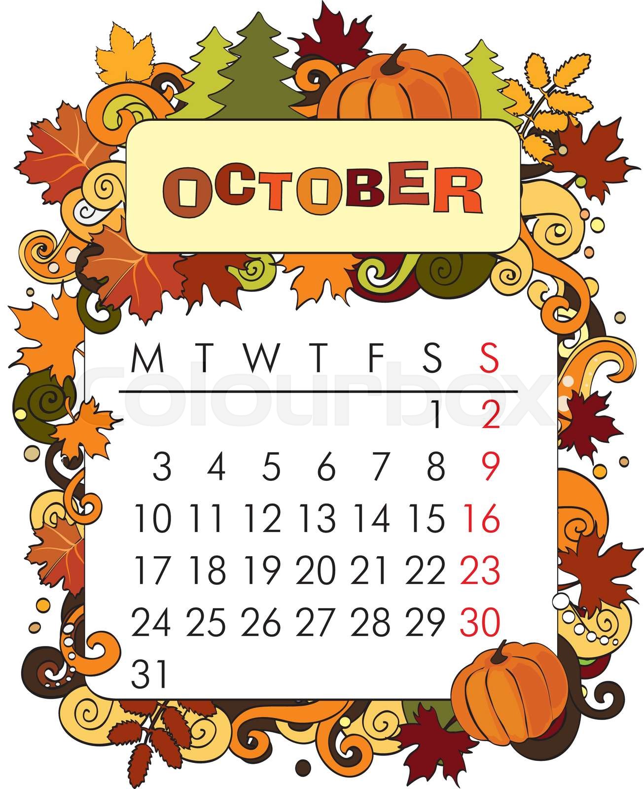 Decorative Frame for calendar - October | Stock vector | Colourbox