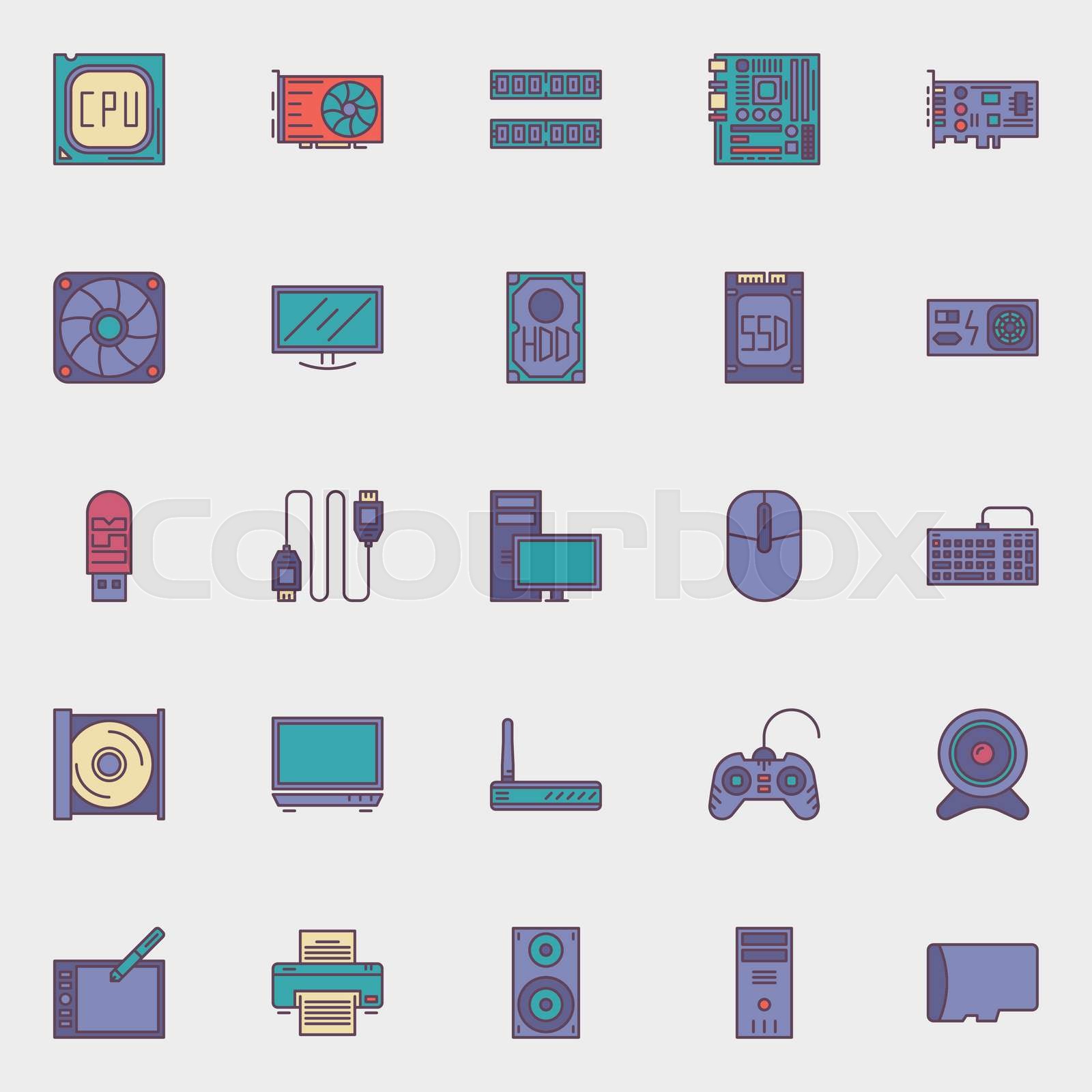 Computer hardware icons set | Stock vector | Colourbox