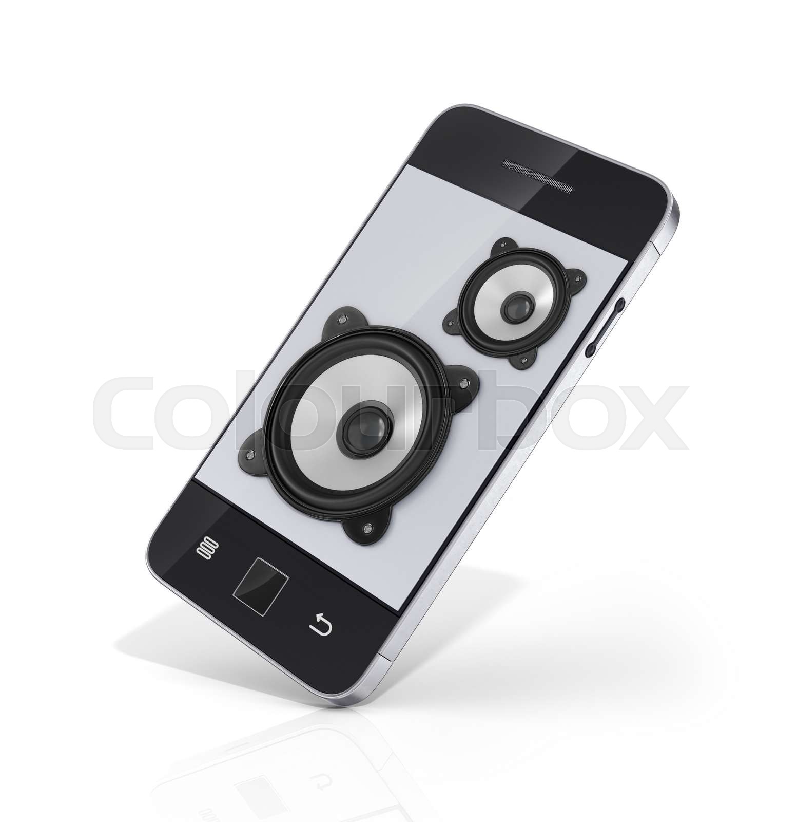 Concept of music in the phone. Music app. The loudspeakers in the ...