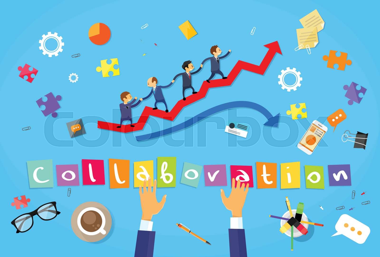 Business People Running Red Arrow Graph Up Climbing Cartoon ...