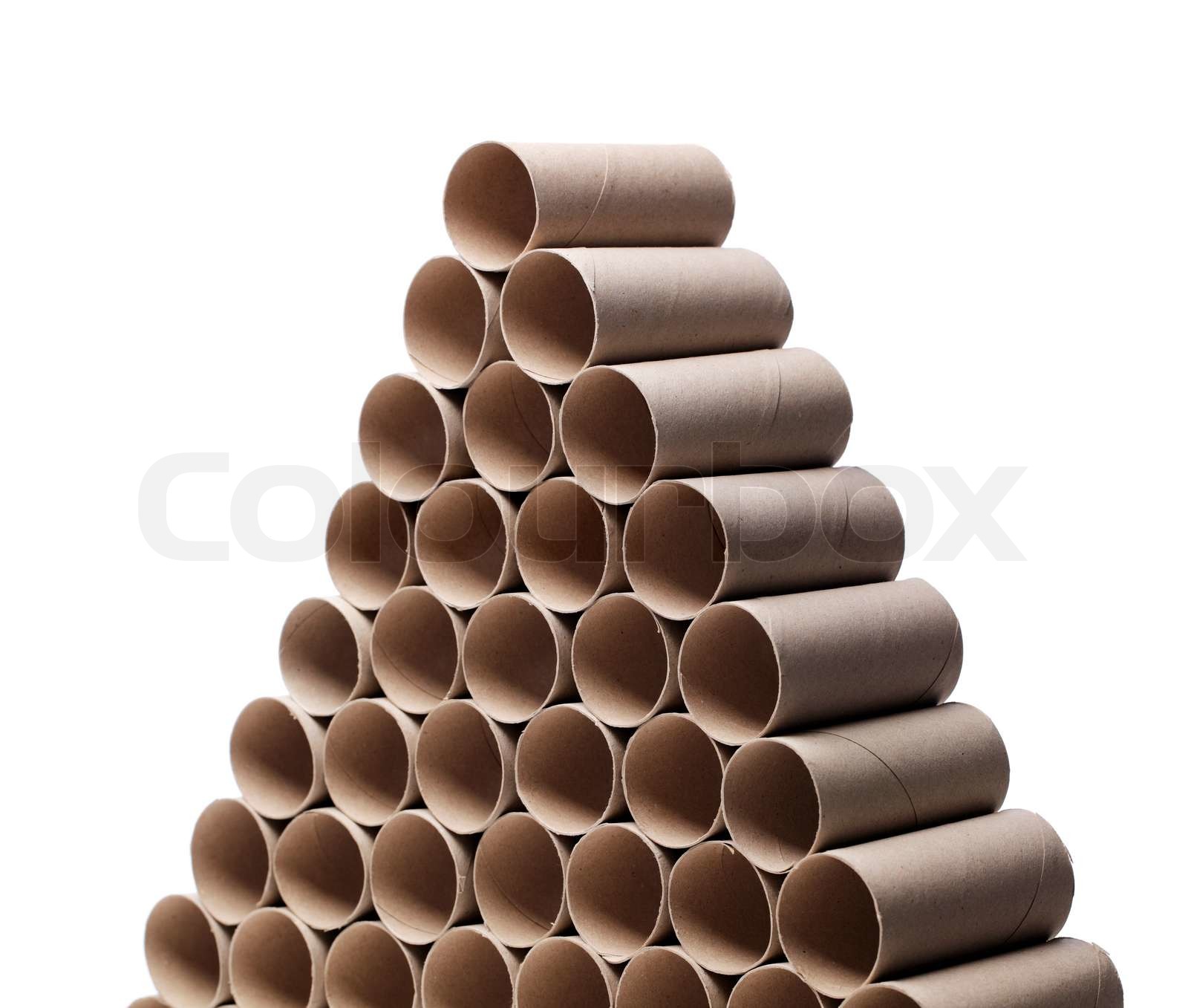Empty toilet paper rolls stacked as a pyramid. | Stock image | Colourbox