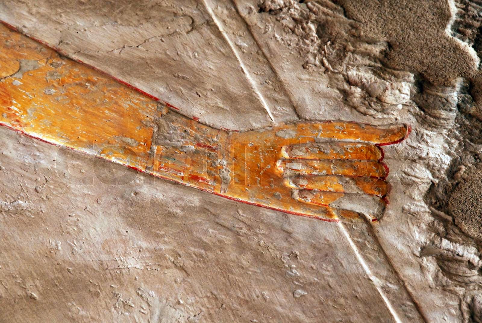 ancient Egyptian picture details on limestone wall in Hatshepsut temple ...