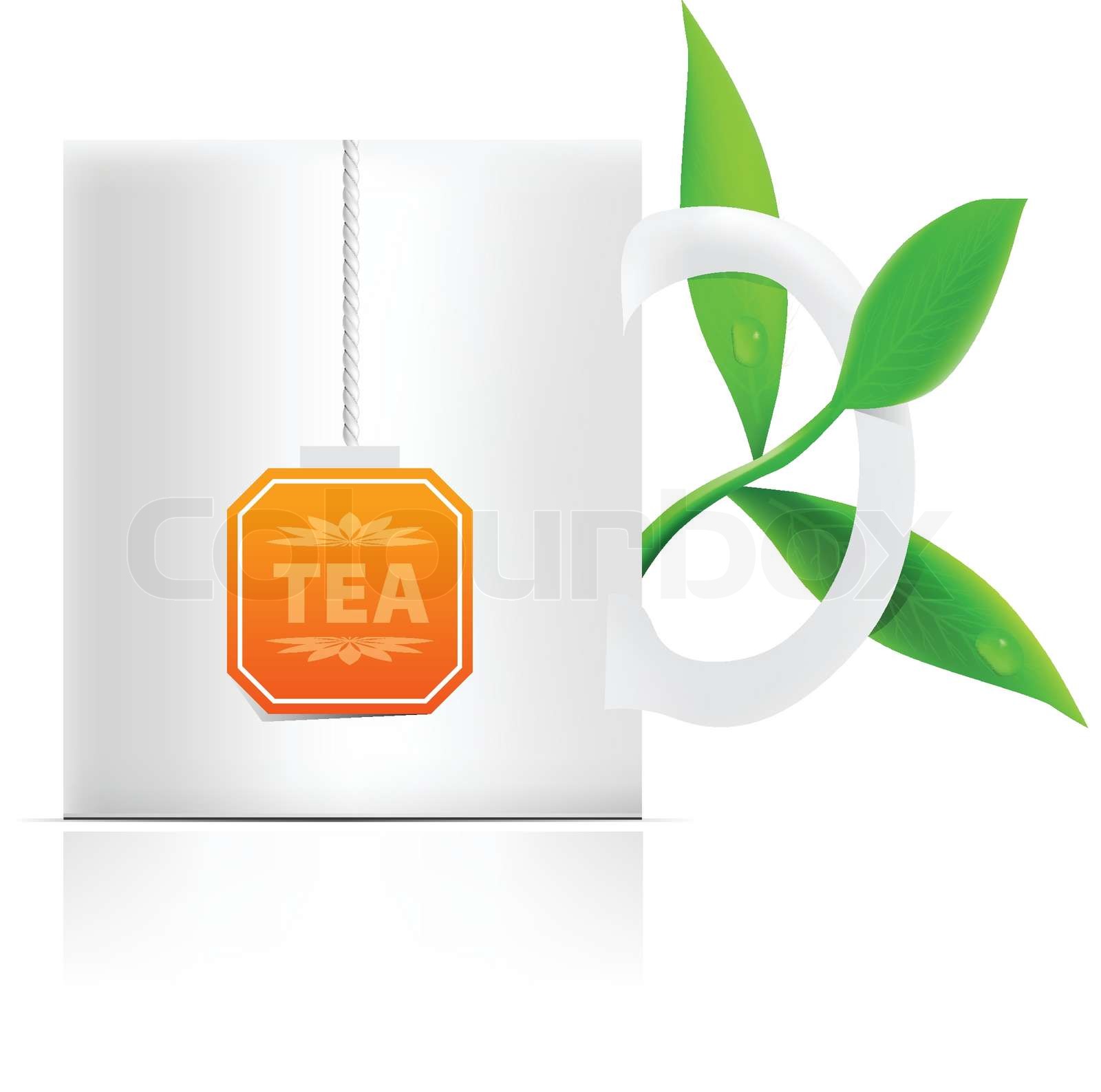 Vektor Tee Tasse mit Teebeutel Etikett und Blätter | Stock-Vektor ...