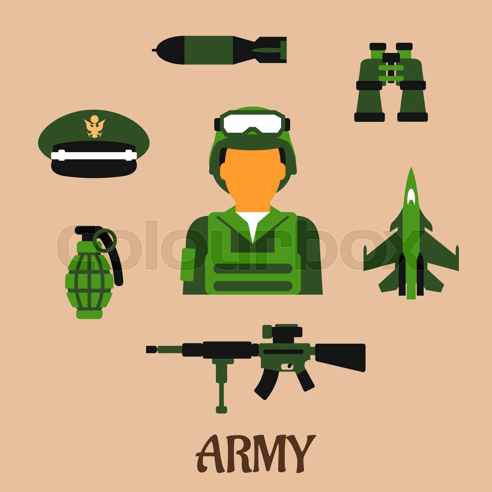 Army, soldier and military flat icons | Stock vector | Colourbox