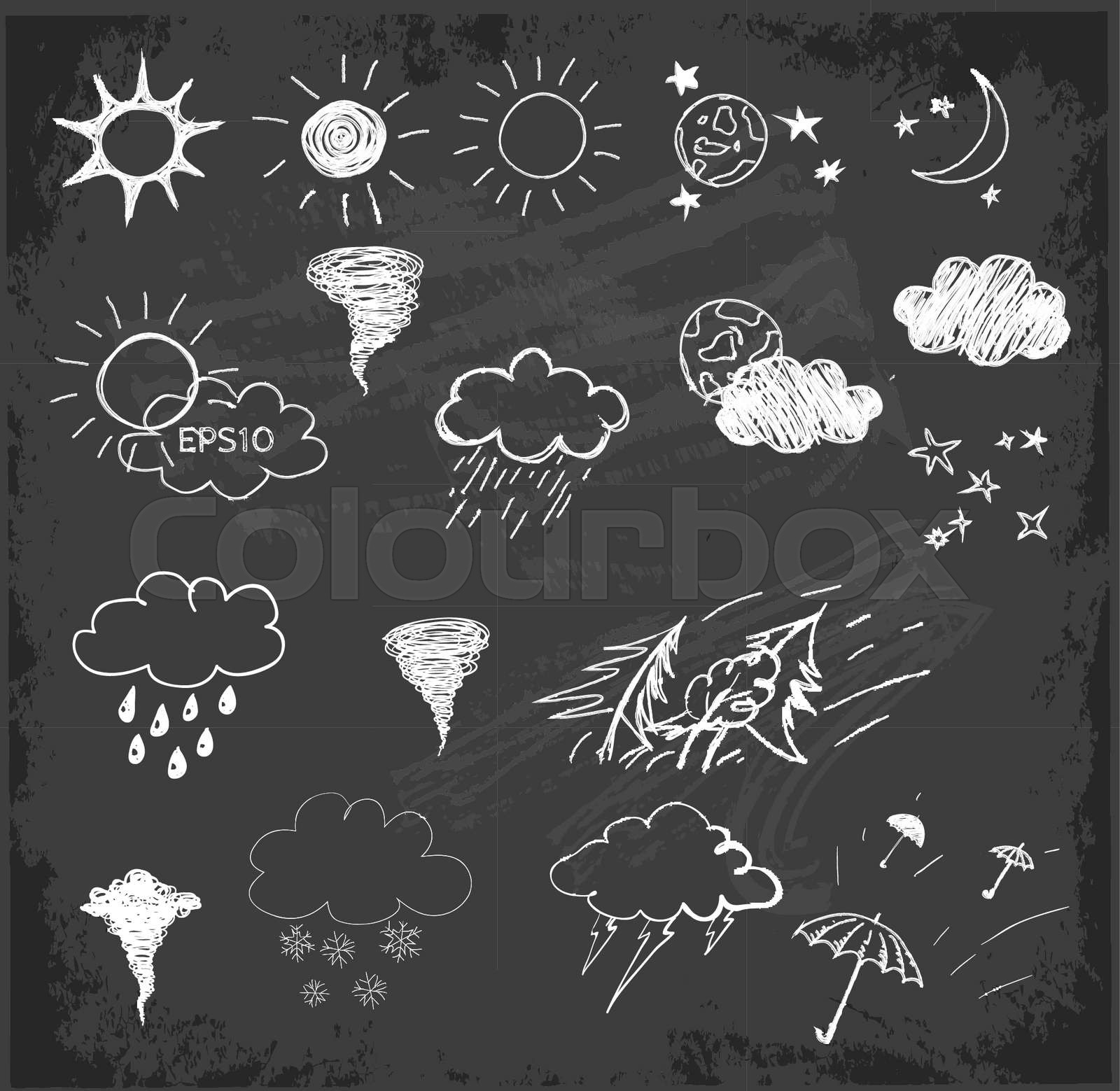 Weather symbols set on on chalkboard | Stock vector | Colourbox